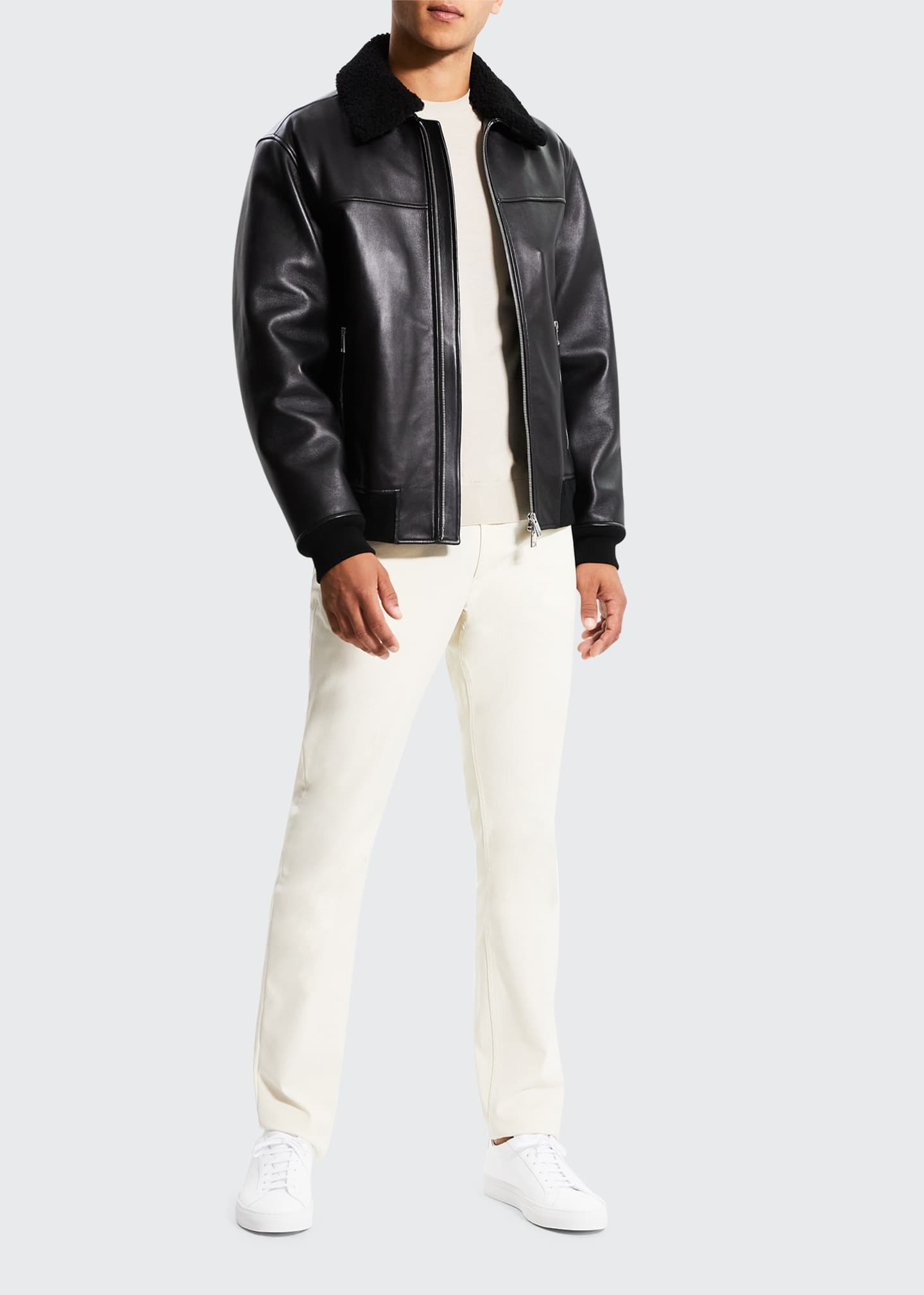 Theory Men's Harrison Leather Shearling-Collar Jacket - Bergdorf Goodman