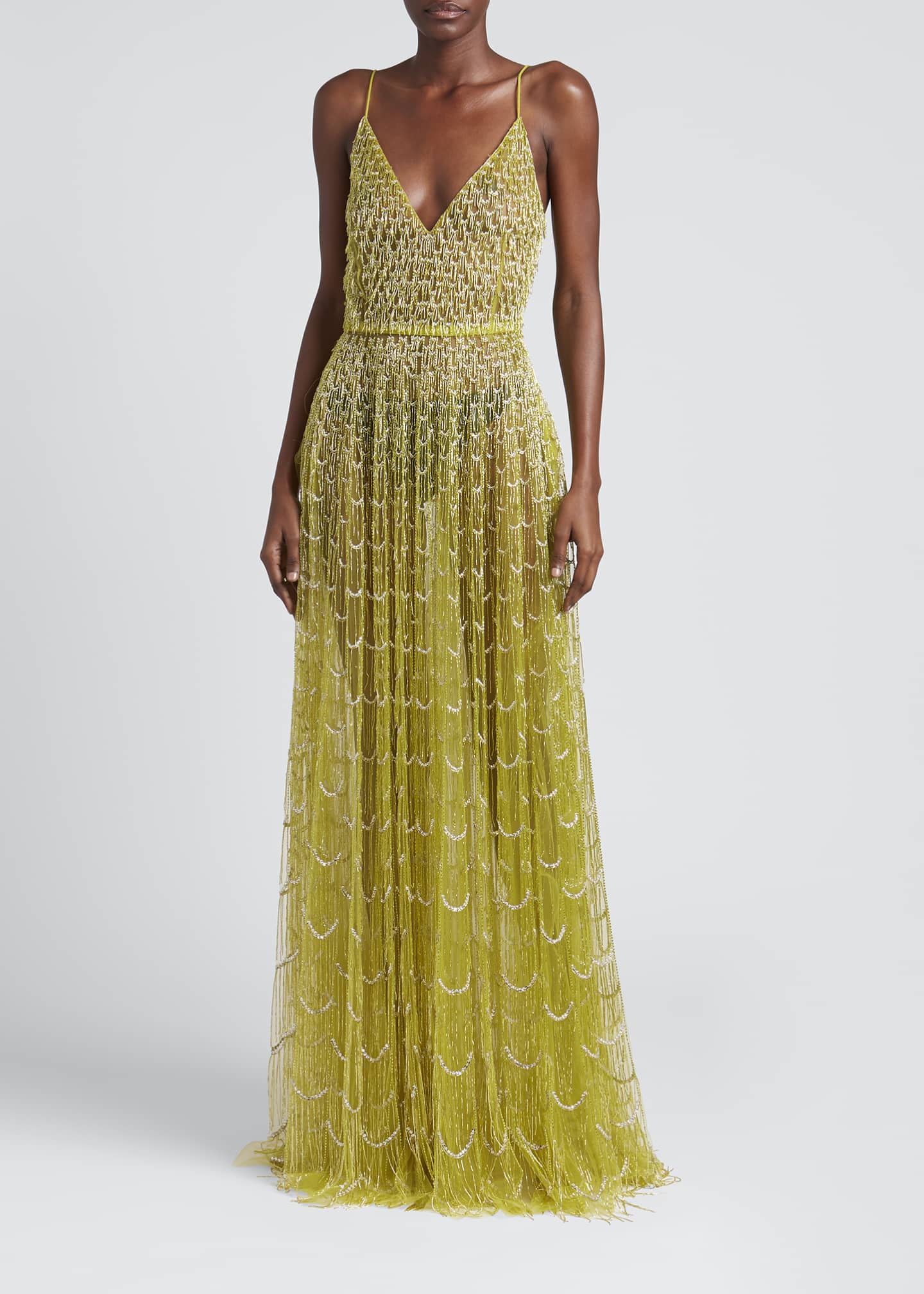 Valentino Fishscale Sequin Gown w/ Beaded Fringe - Bergdorf Goodman