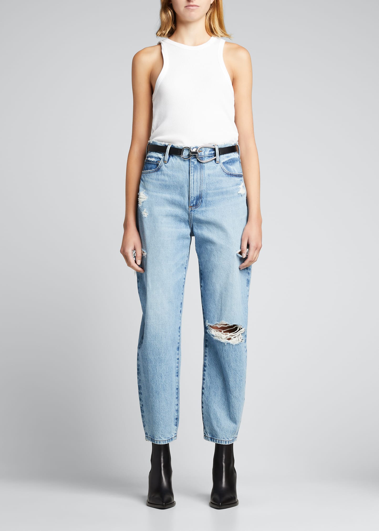 FRAME Ultra-High Barrel-Leg Jeans with Ripped Knee | Smart Closet