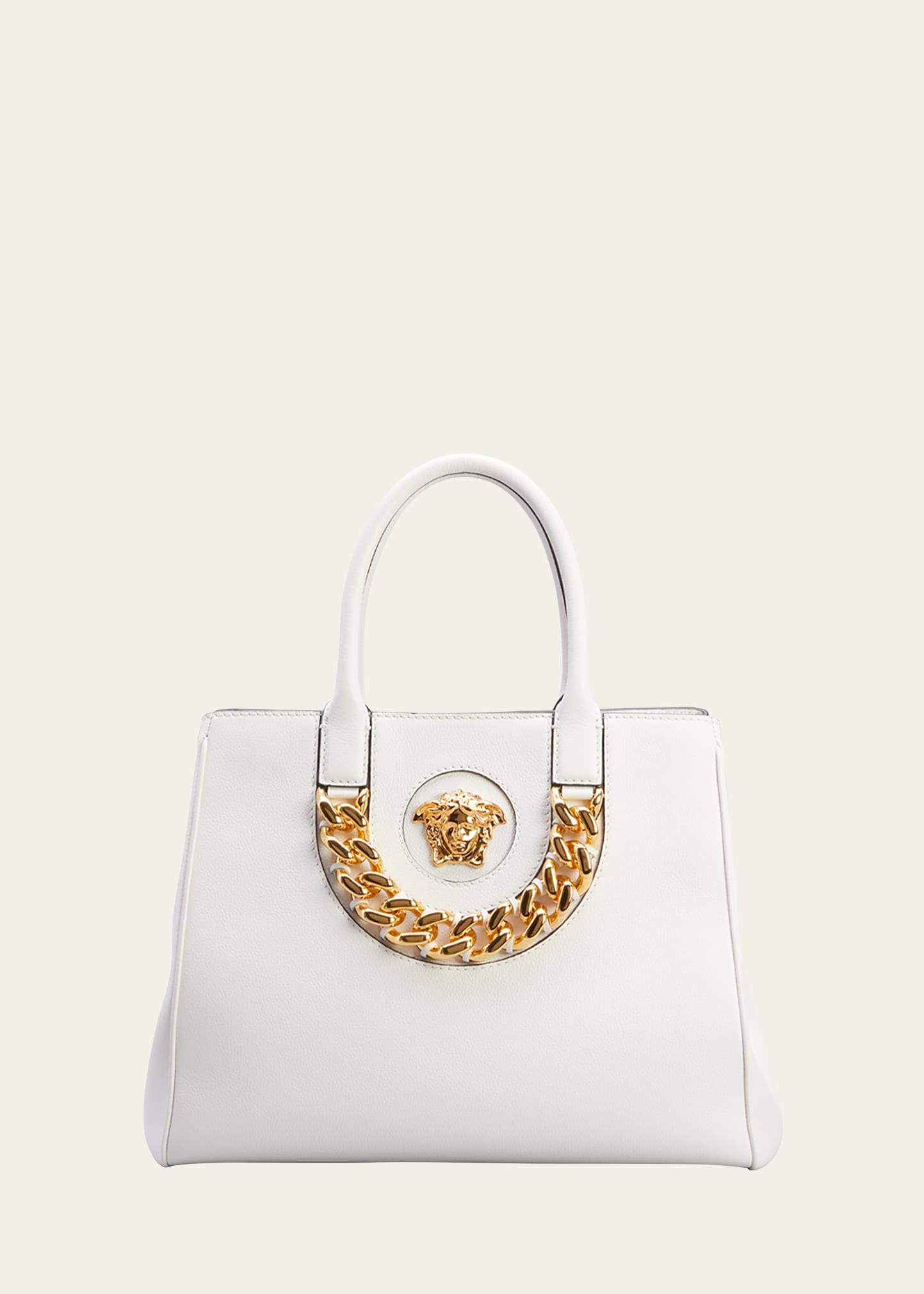 Versace La Medusa Large Chain Tote Bag In Optical White | ModeSens