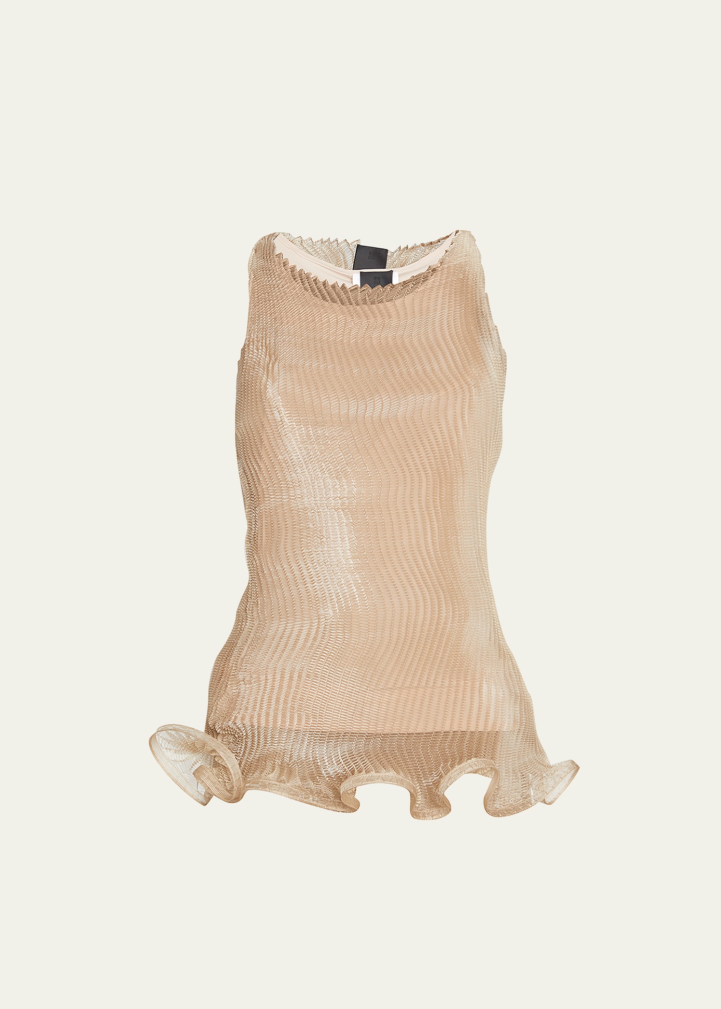 Givenchy Long Pleated Tiered Ruffle Tank Top In Pale Golden | ModeSens