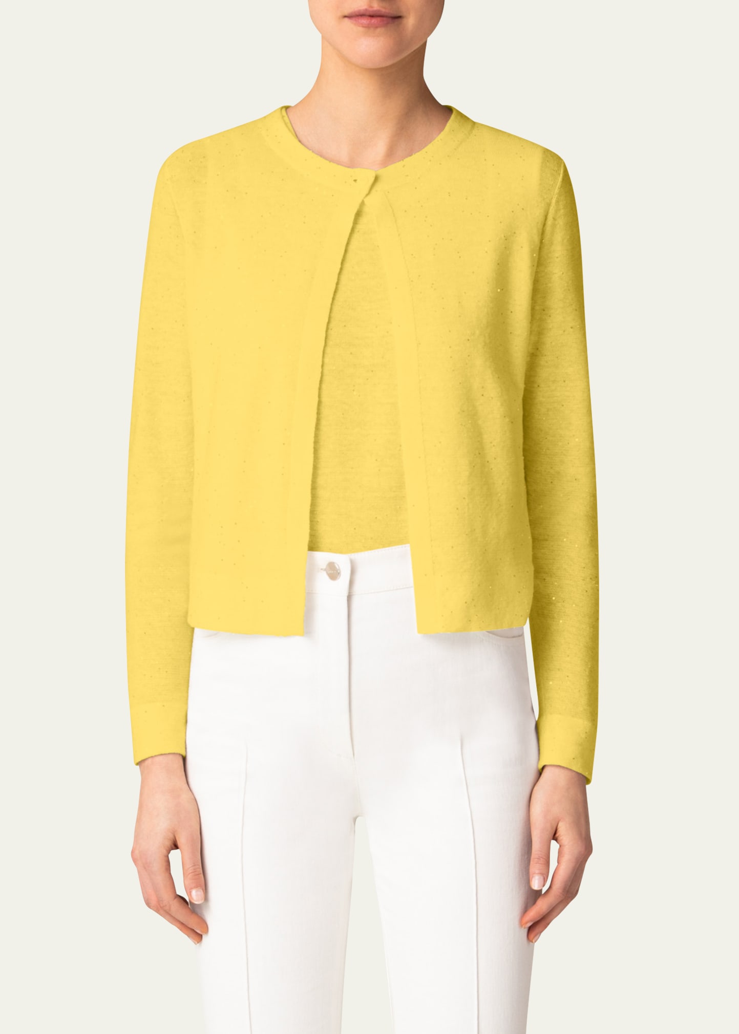 Akris Sequin-embellished Linen Knit Cardigan In Limoncello | ModeSens