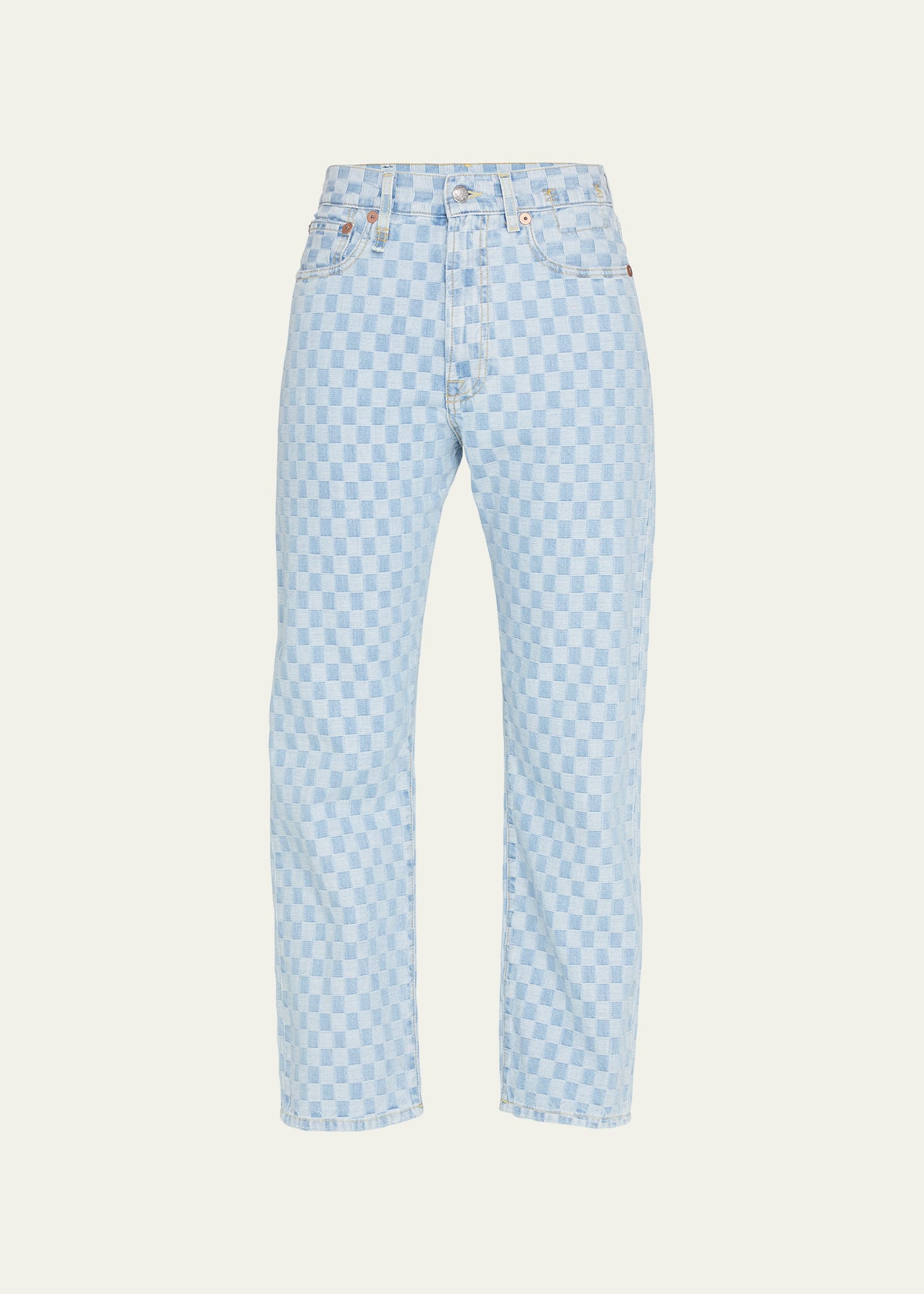 R13 Checked Straight Boyfriend Jeans In Checkerboard | ModeSens