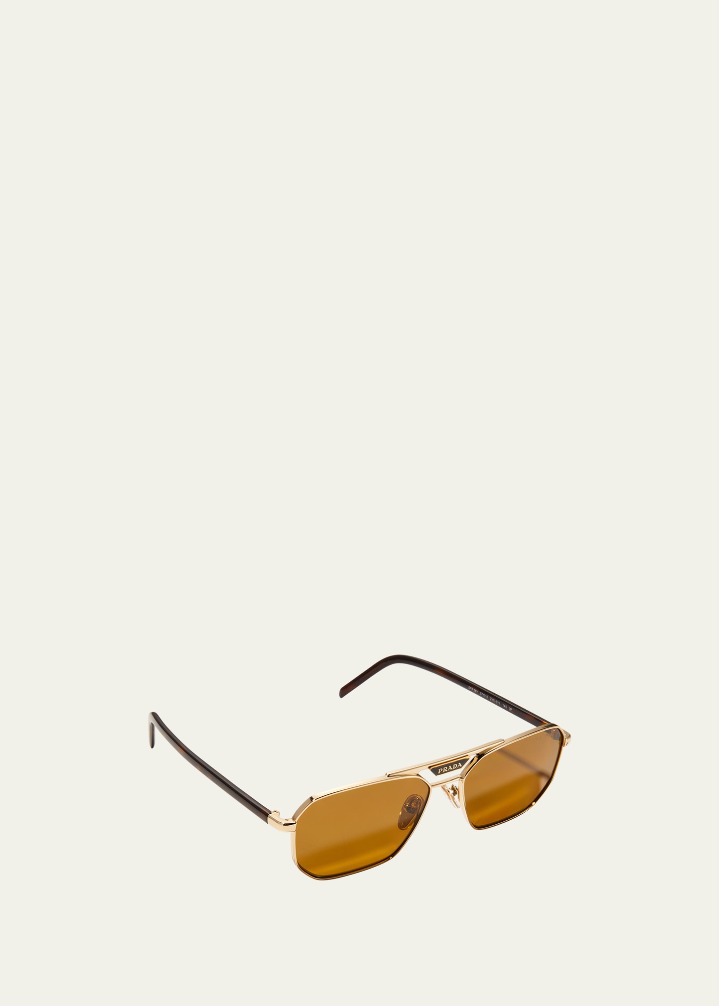 Prada Men's Metal Double Bridge Logo Square Sunglasses In Pale Gold ...
