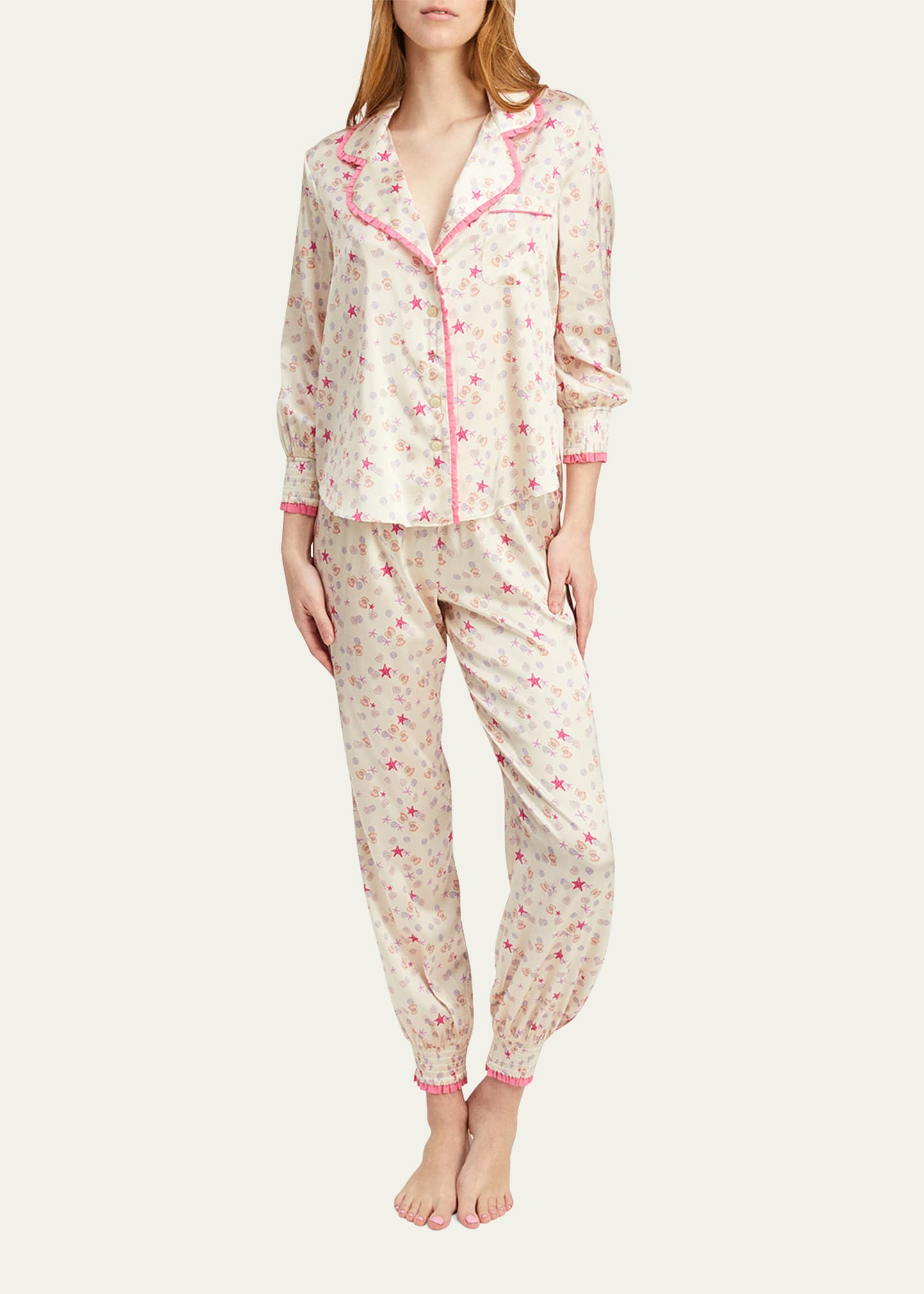 Morgan Lane Anais Camille Seashell Print Pajama Set In Sandy White