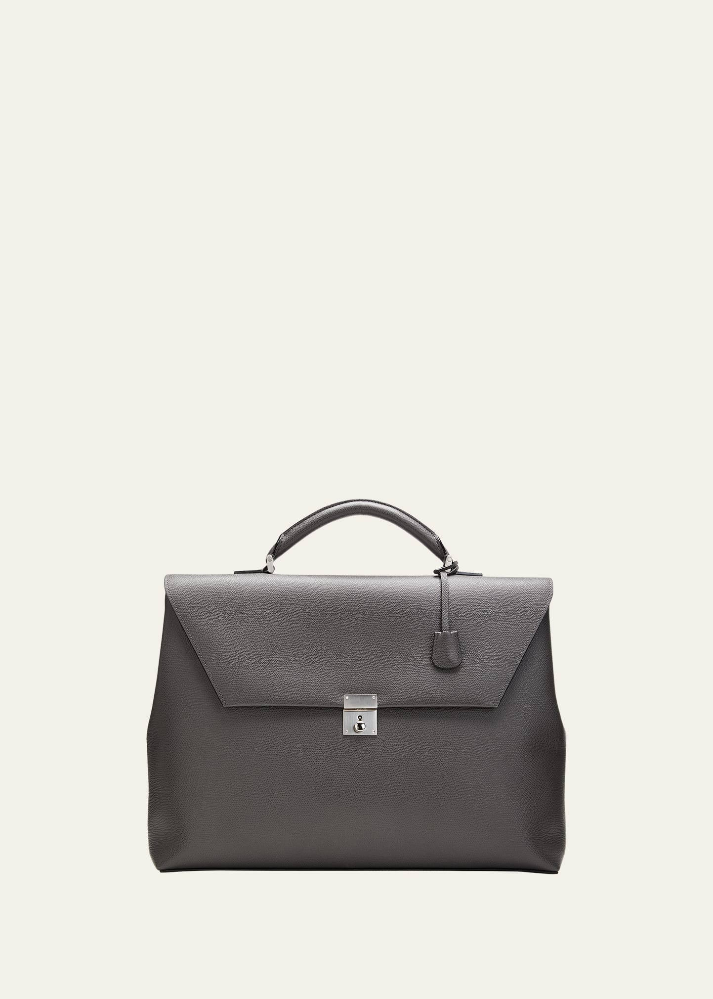 Valextra Men's Avietta Pebble Leather Briefcase | Smart Closet