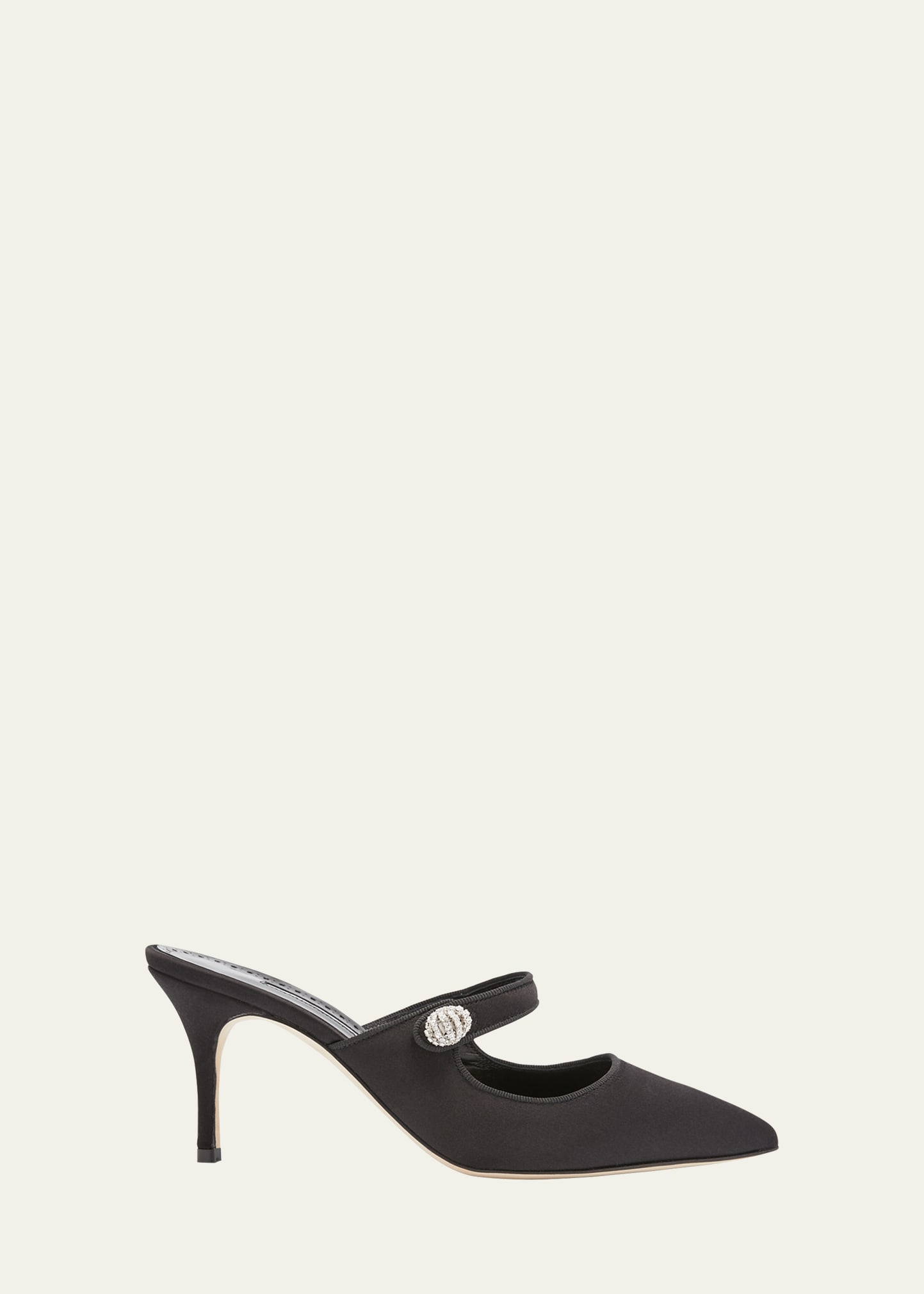Manolo Blahnik Satin Mary Jane Stiletto Mules In Black | ModeSens