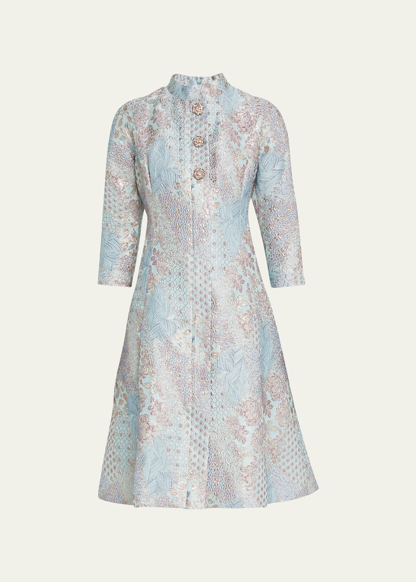 Rickie Freeman For Teri Jon 3/4-sleeve Metallic Jacquard Midi Dress In ...
