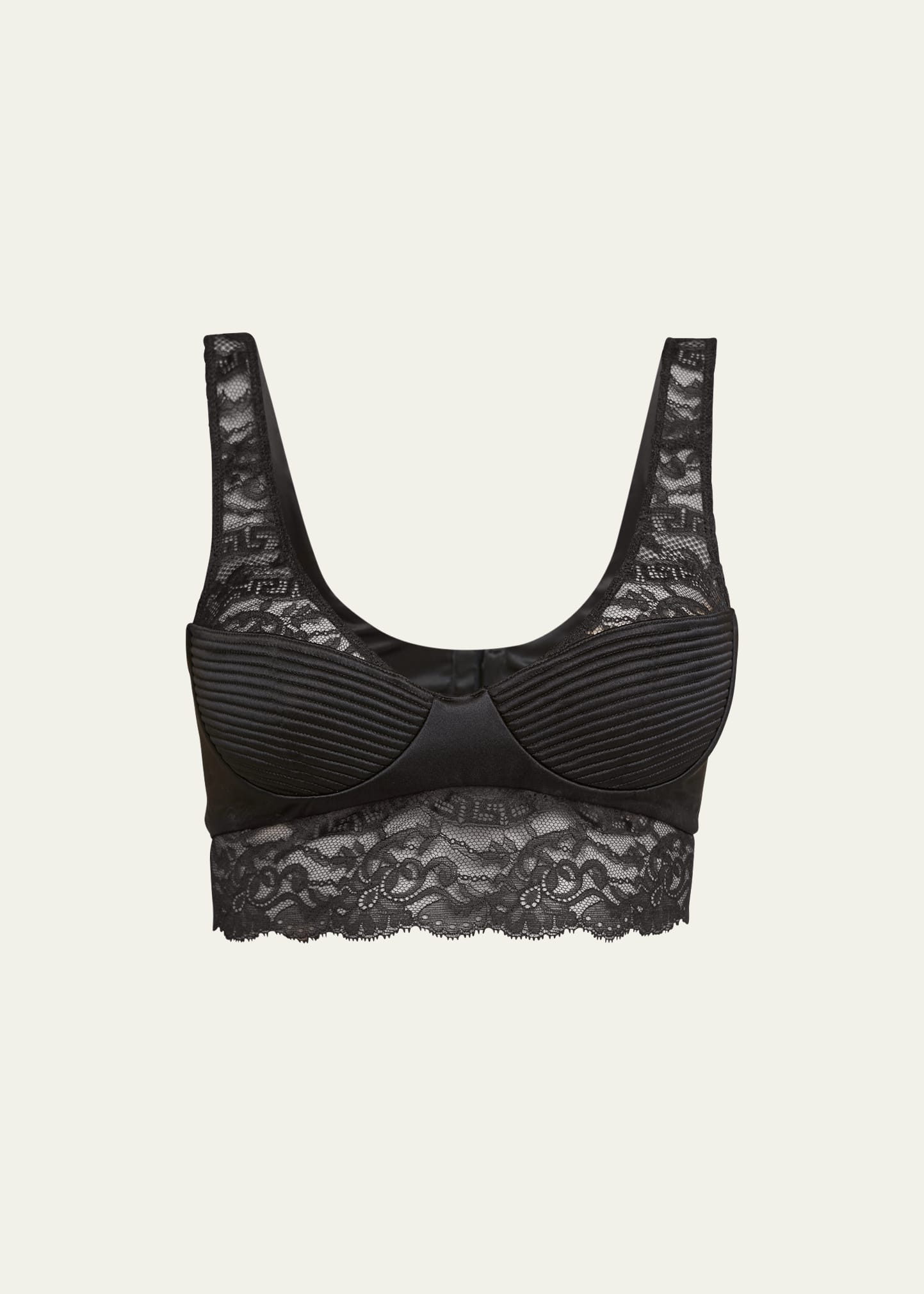Versace Ribbed Satin Lace-trim Bralette In Black | ModeSens