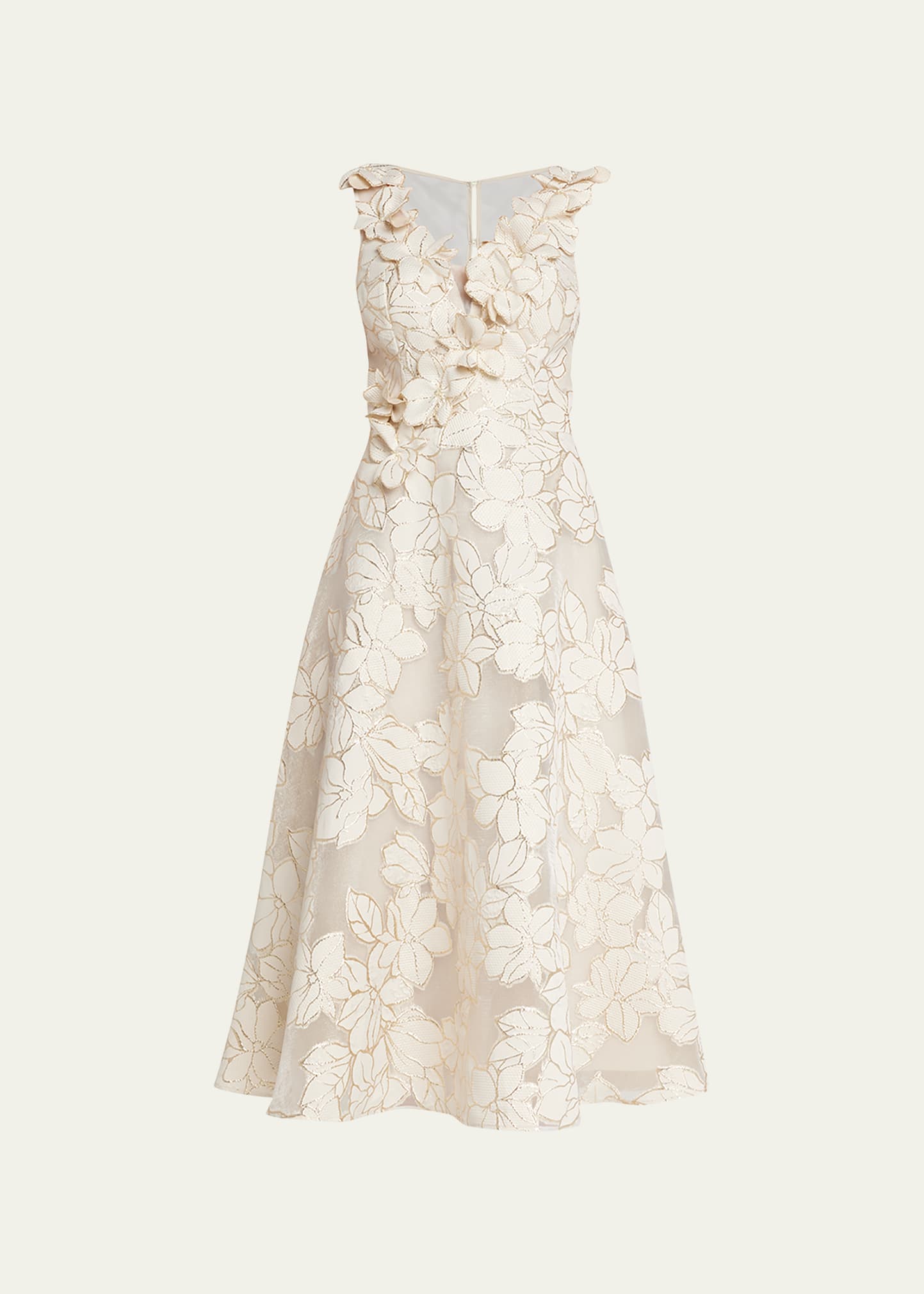 Rickie Freeman For Teri Jon Metallic Floral Applique Burnout Organza ...