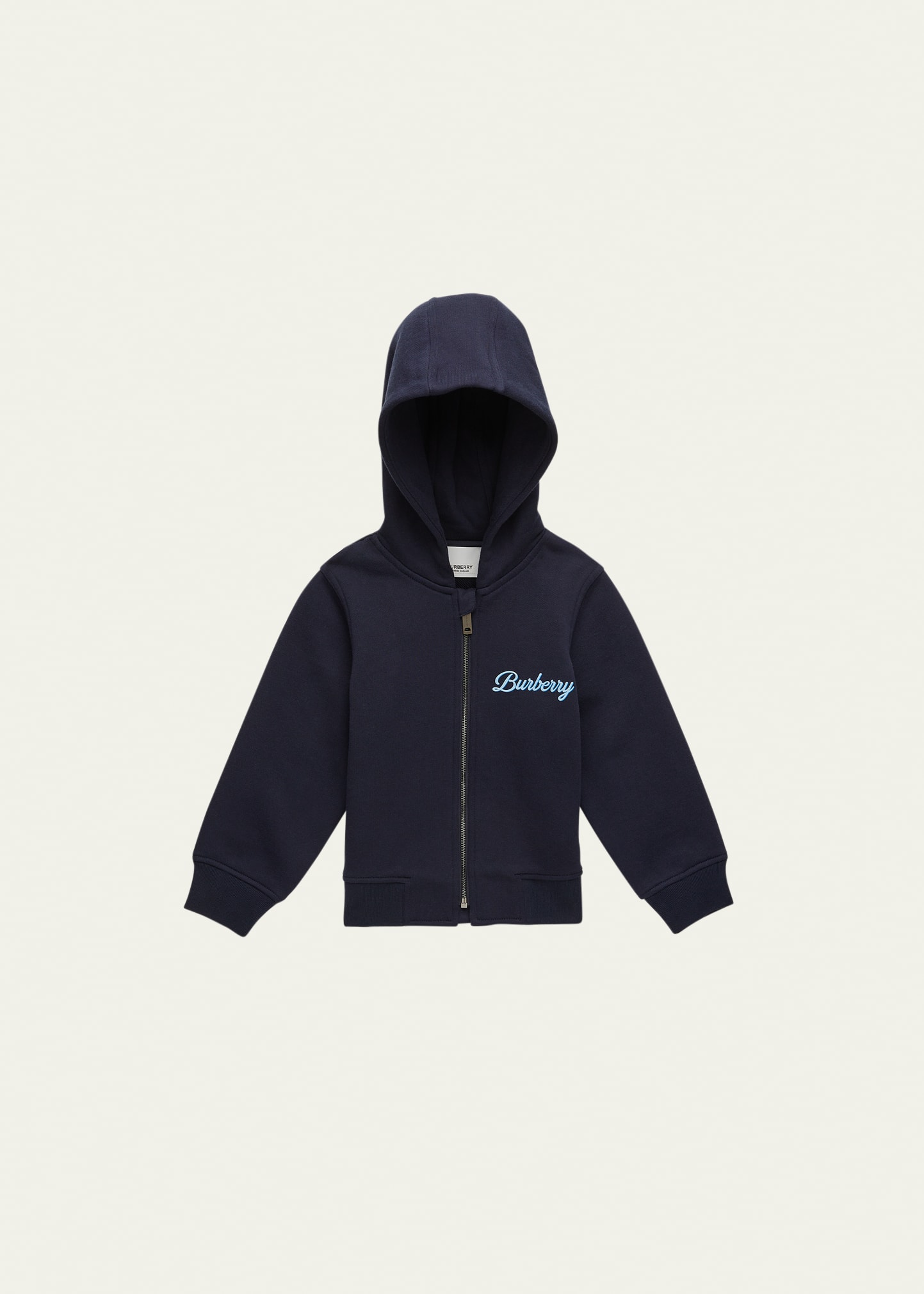 Burberry Kids' Boy's Sutton Logo Script-hoodie In Deep Charcoal Blu ...