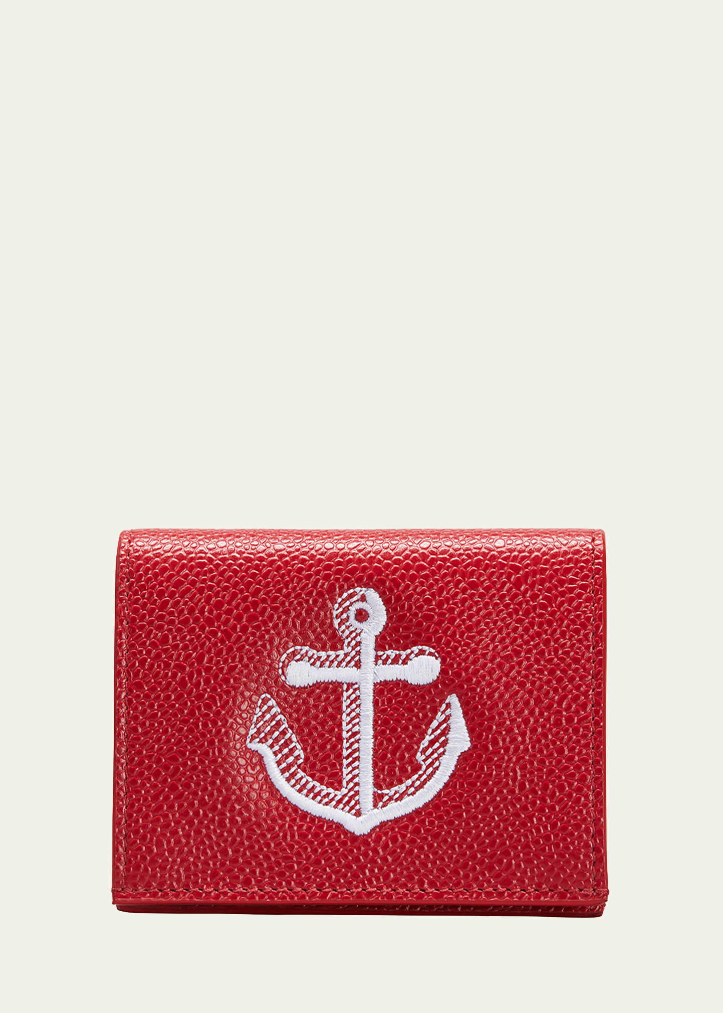 Thom Browne Men's Embroidered Anchor Bifold Card Holder In Red | ModeSens