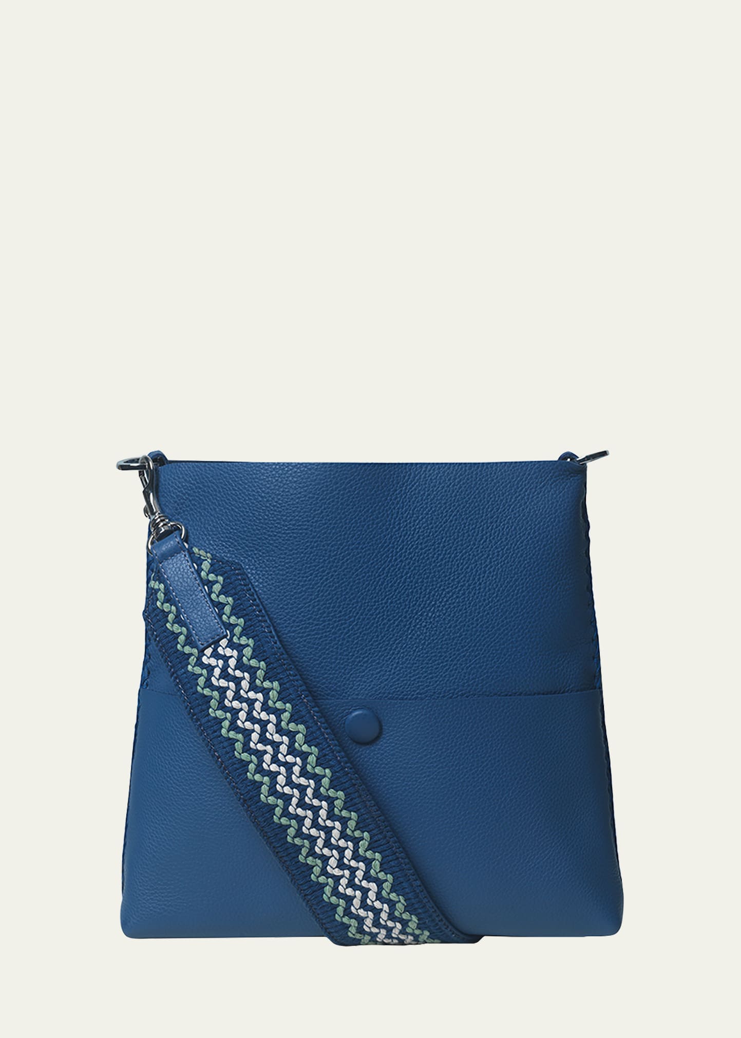 Callista Slim Grained Leather Messenger Bag W/ Zip Pouch In Azure ...