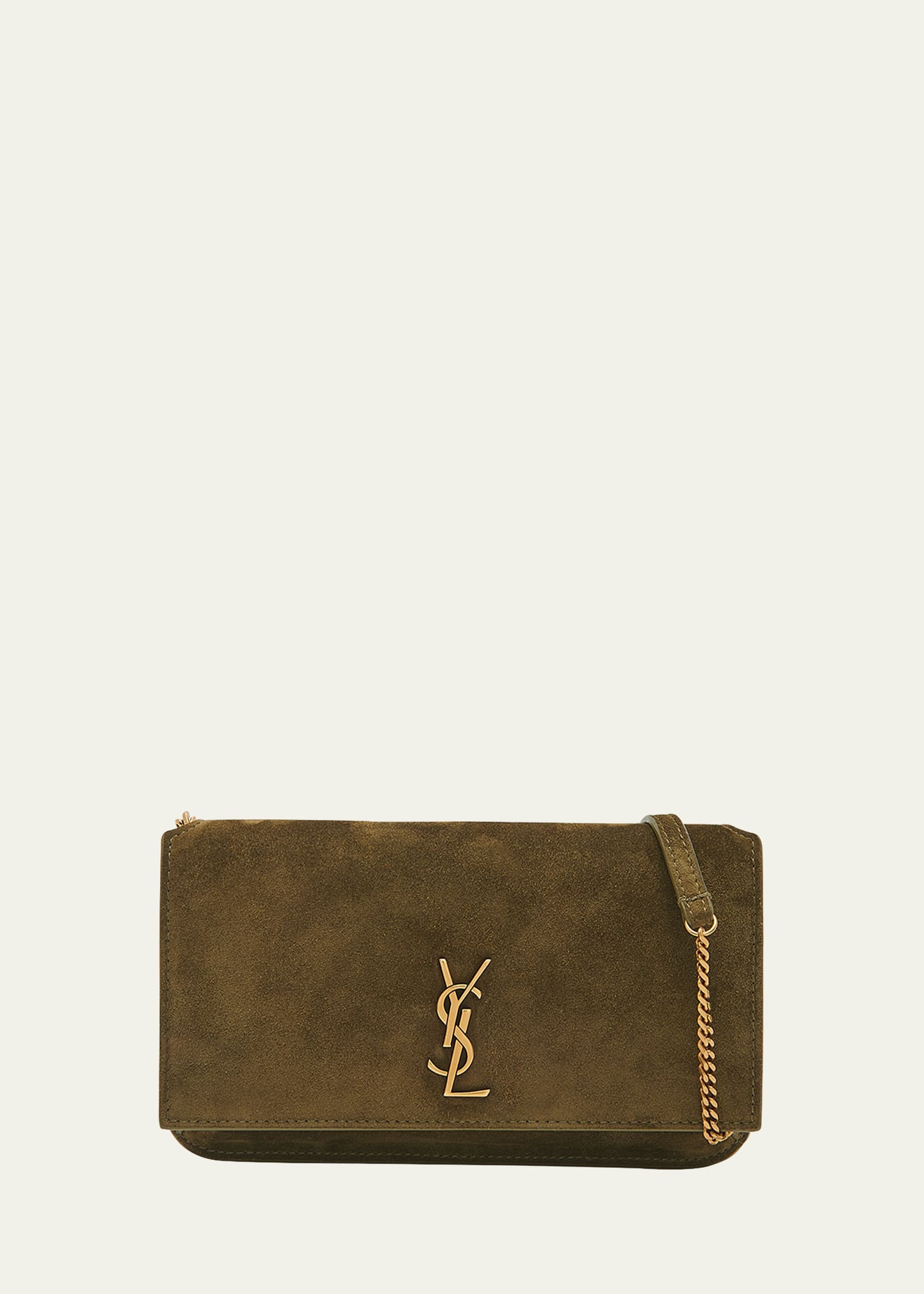 Saint Laurent Cassandra Ysl Suede Phone Shoulder Bag In 3206 Loden ...