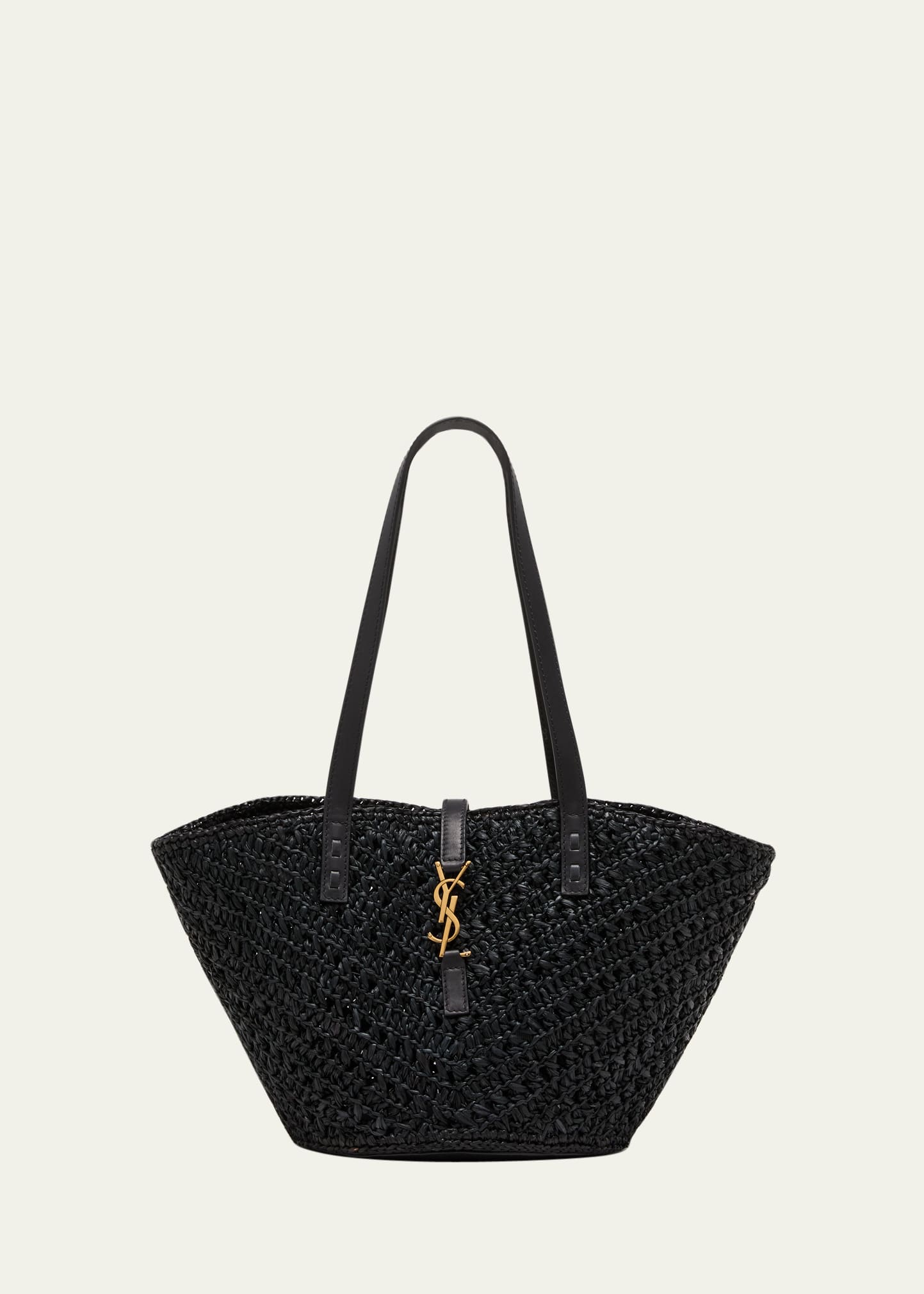 Saint Laurent Panier Small Ysl Raffia Tote Bag In Black | ModeSens