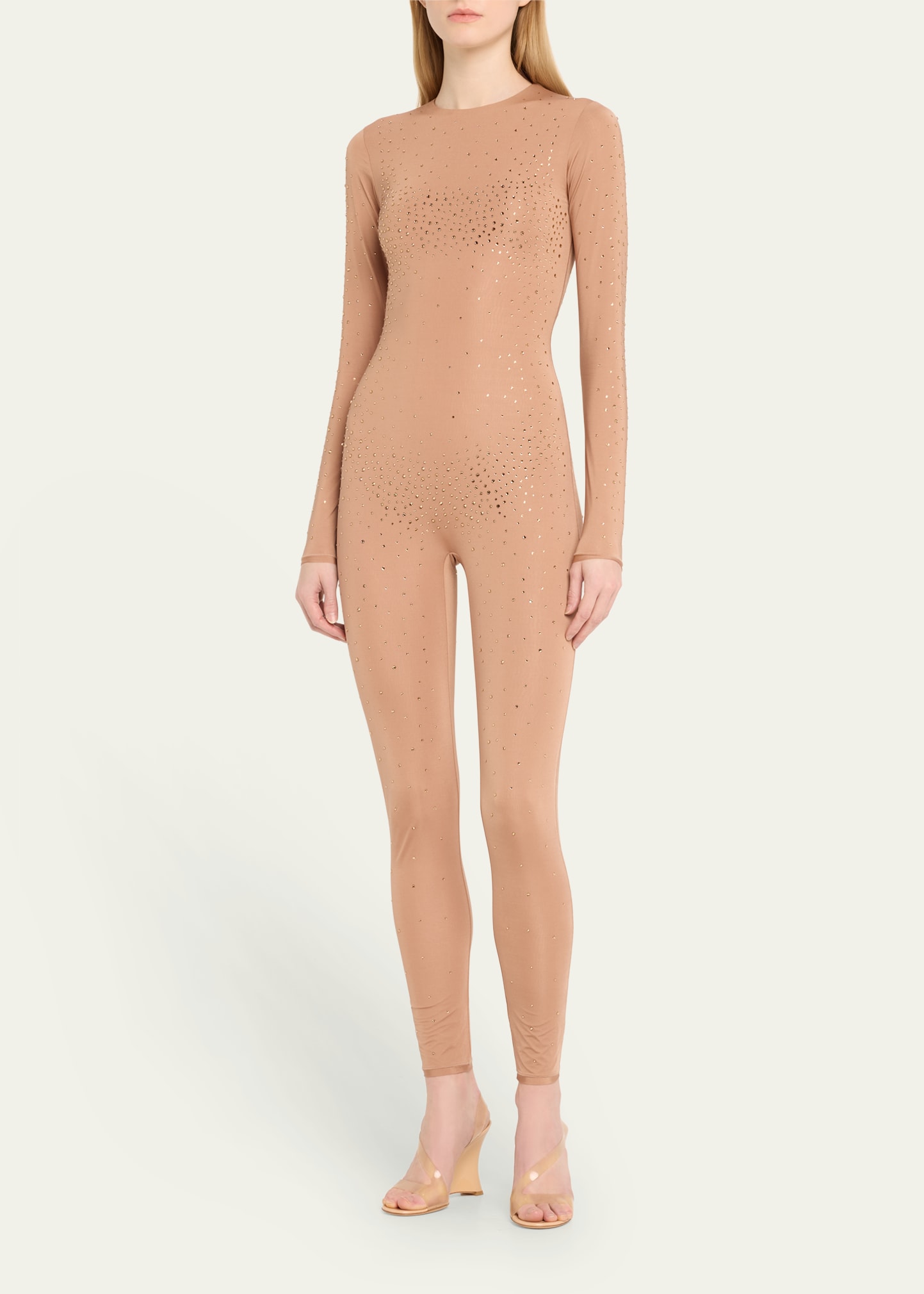 Swarovski X Skims Jelly Sheer Crystal Embellished Catsuit In Sienna