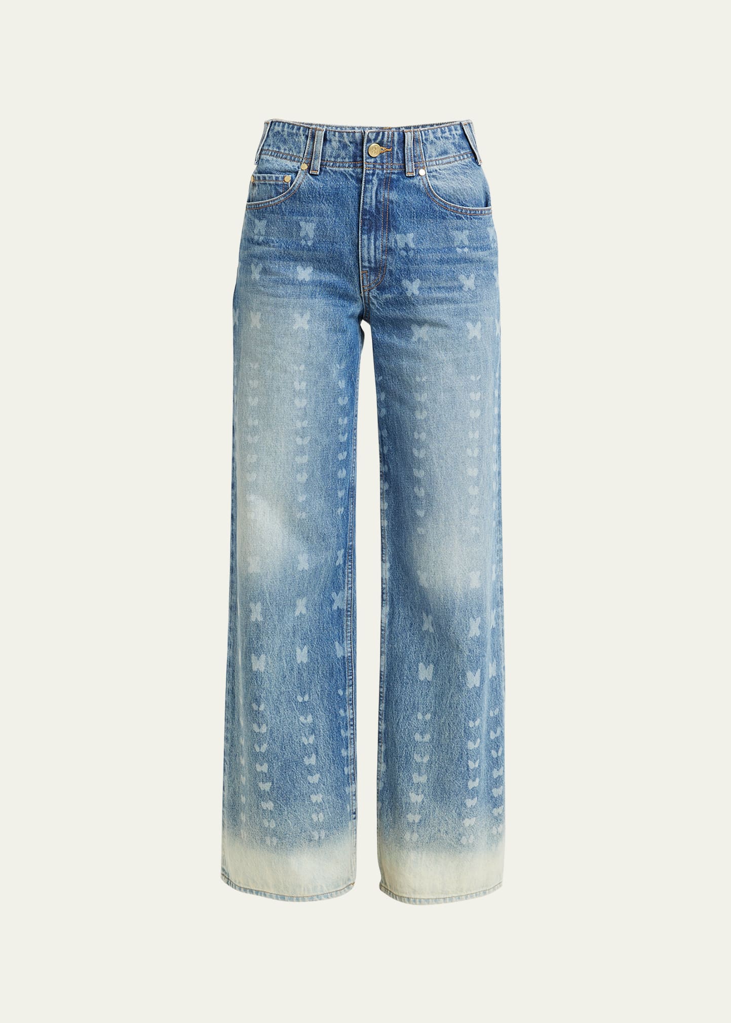 Ulla Johnson The Elodie Butterfly Wide-leg Denim Jeans In Etched Arashi ...