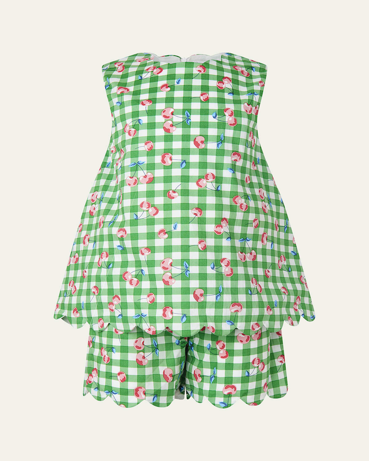 Rachel Riley Kids' Girl's Gingham Cherry-print Scalloped Top & Short ...