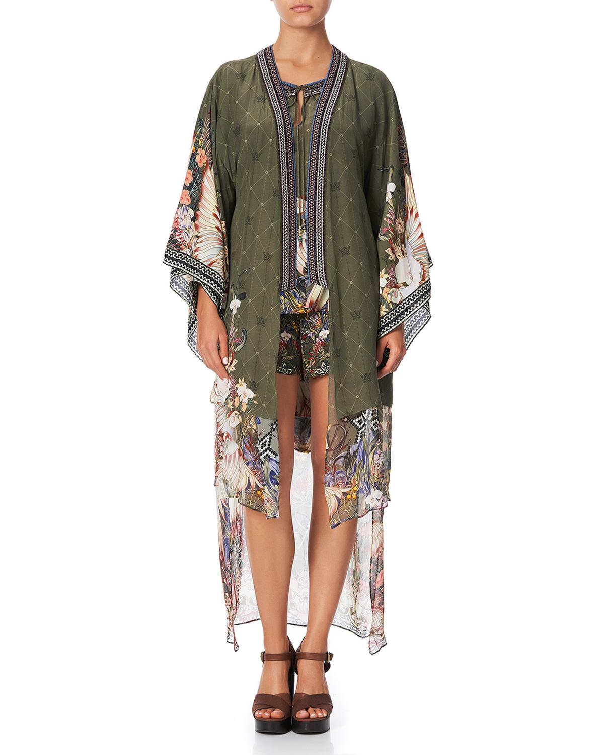 Camilla Layered Silk Kimono with Long Underlay