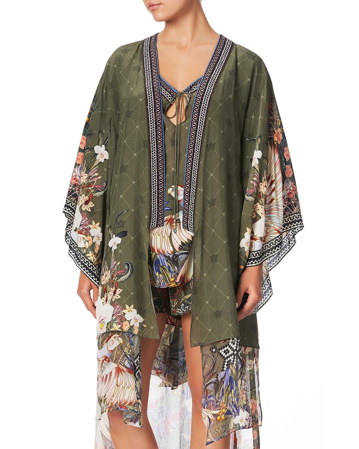 Camilla Layered Silk Kimono with Long Underlay