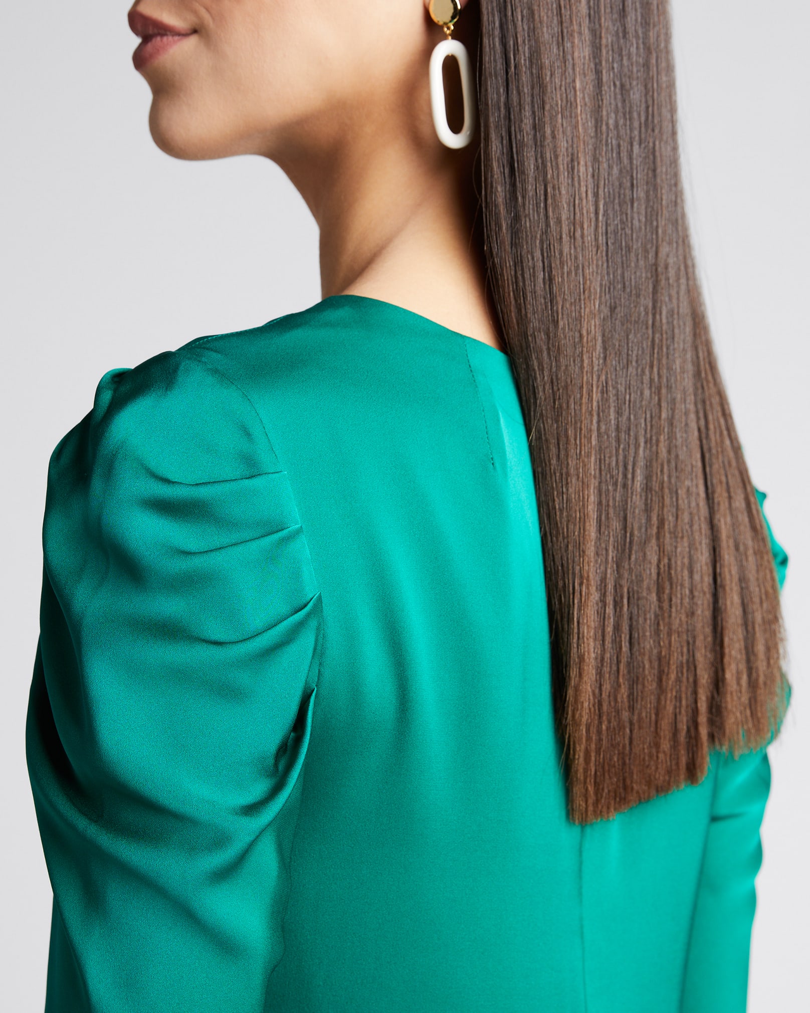 Milly Carina Draped Long-Sleeve Stretch Silk Shift Dress