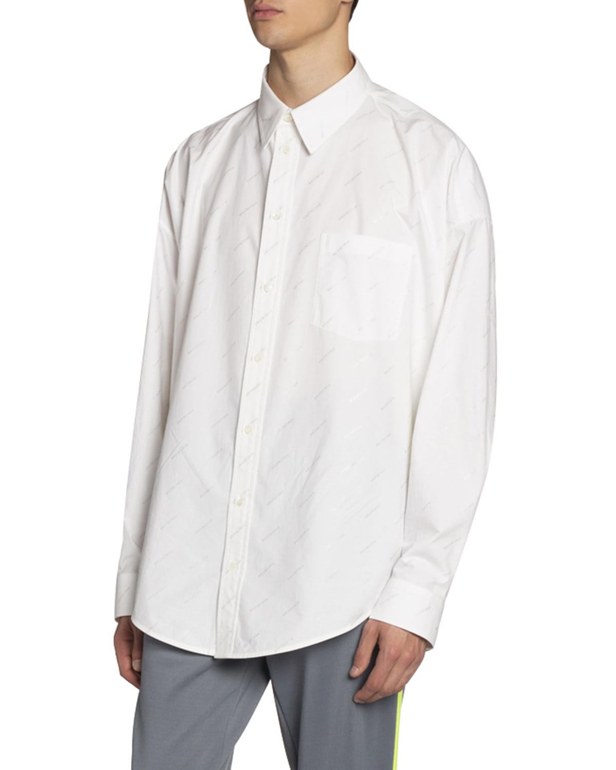 Balenciaga Men's Logo Poplin Cocoon Sport Shirt