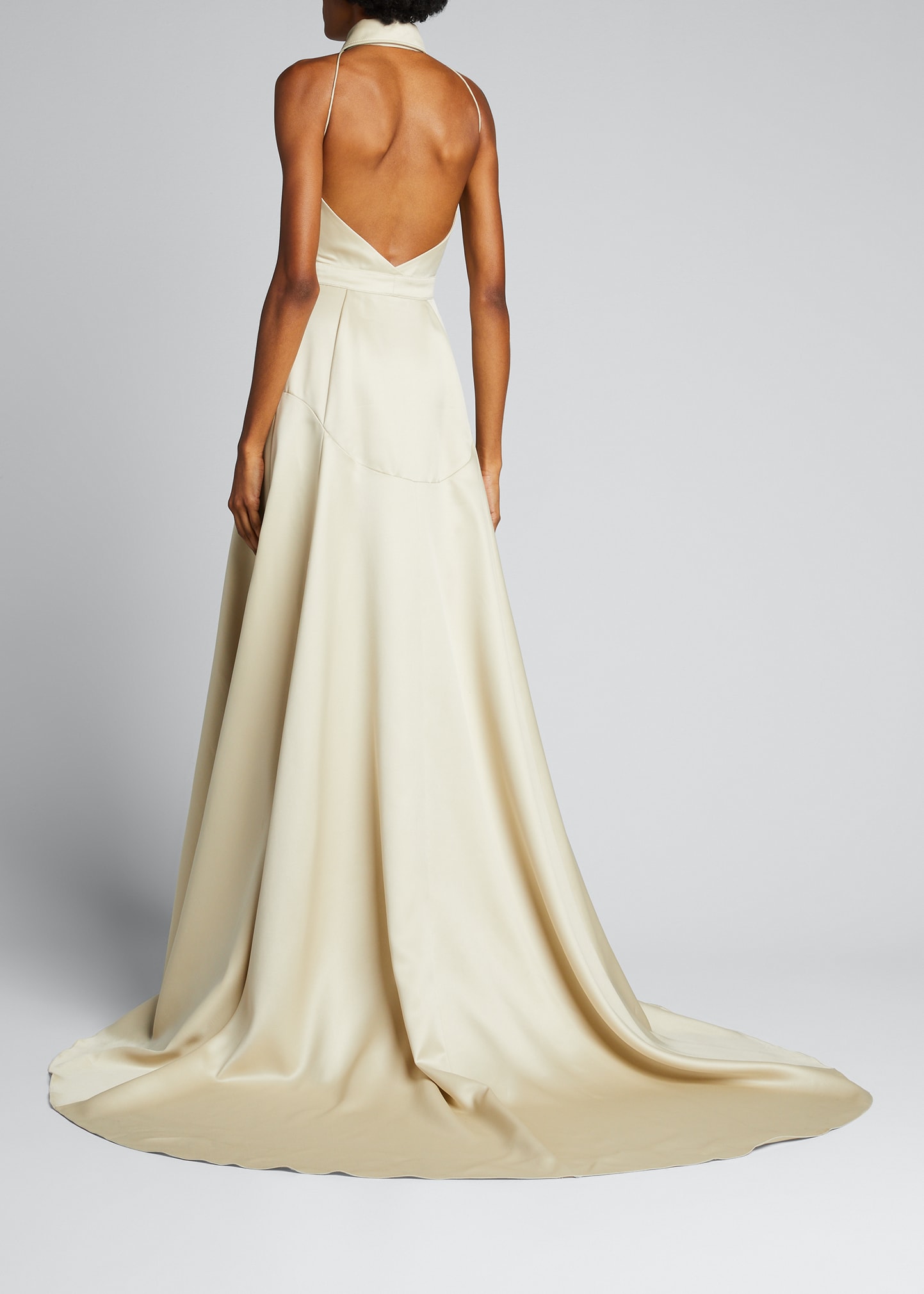 Brandon Maxwell Wool-Silk Gazaar Collared Button-Front Gown