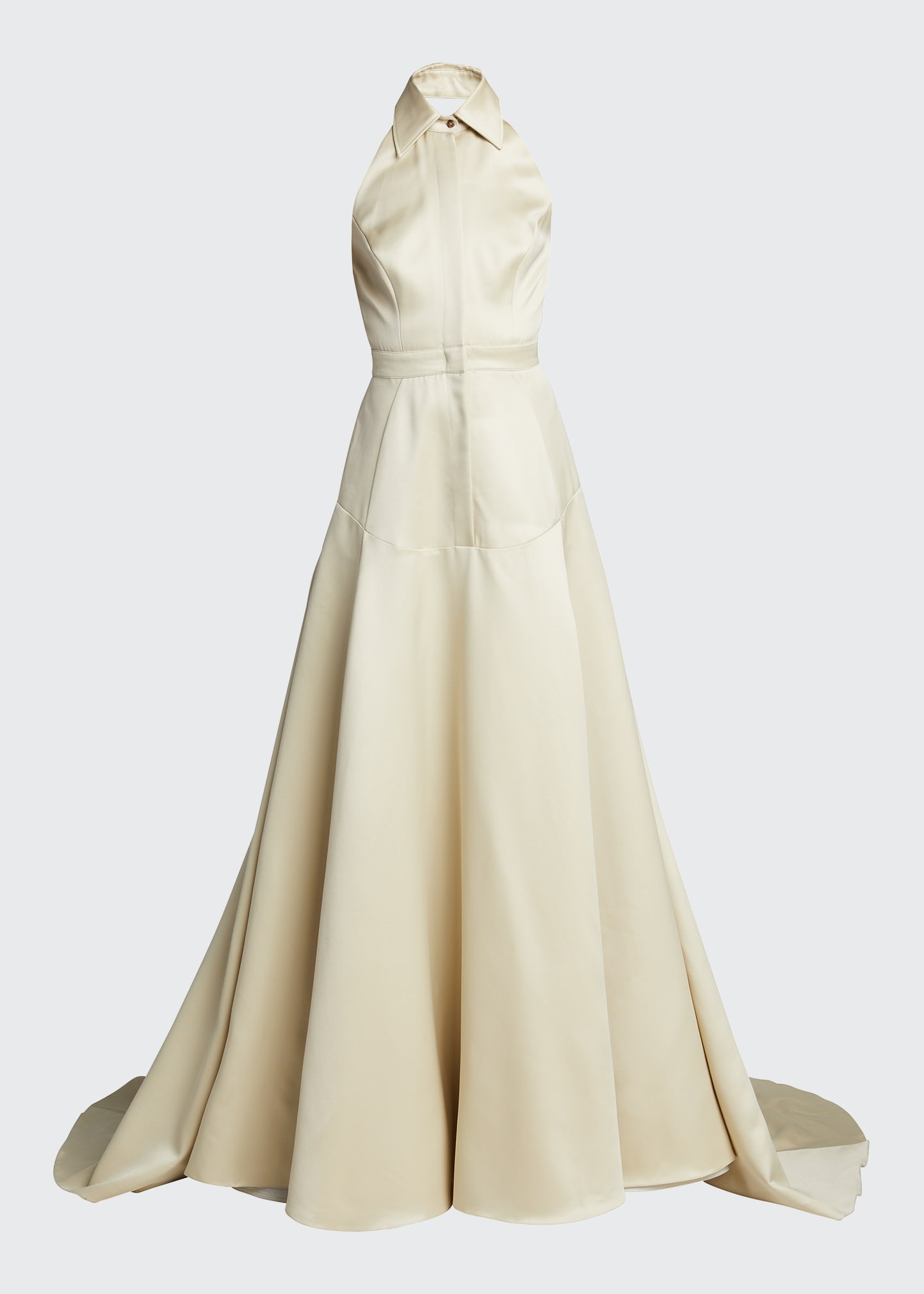 Brandon Maxwell Wool-Silk Gazaar Collared Button-Front Gown