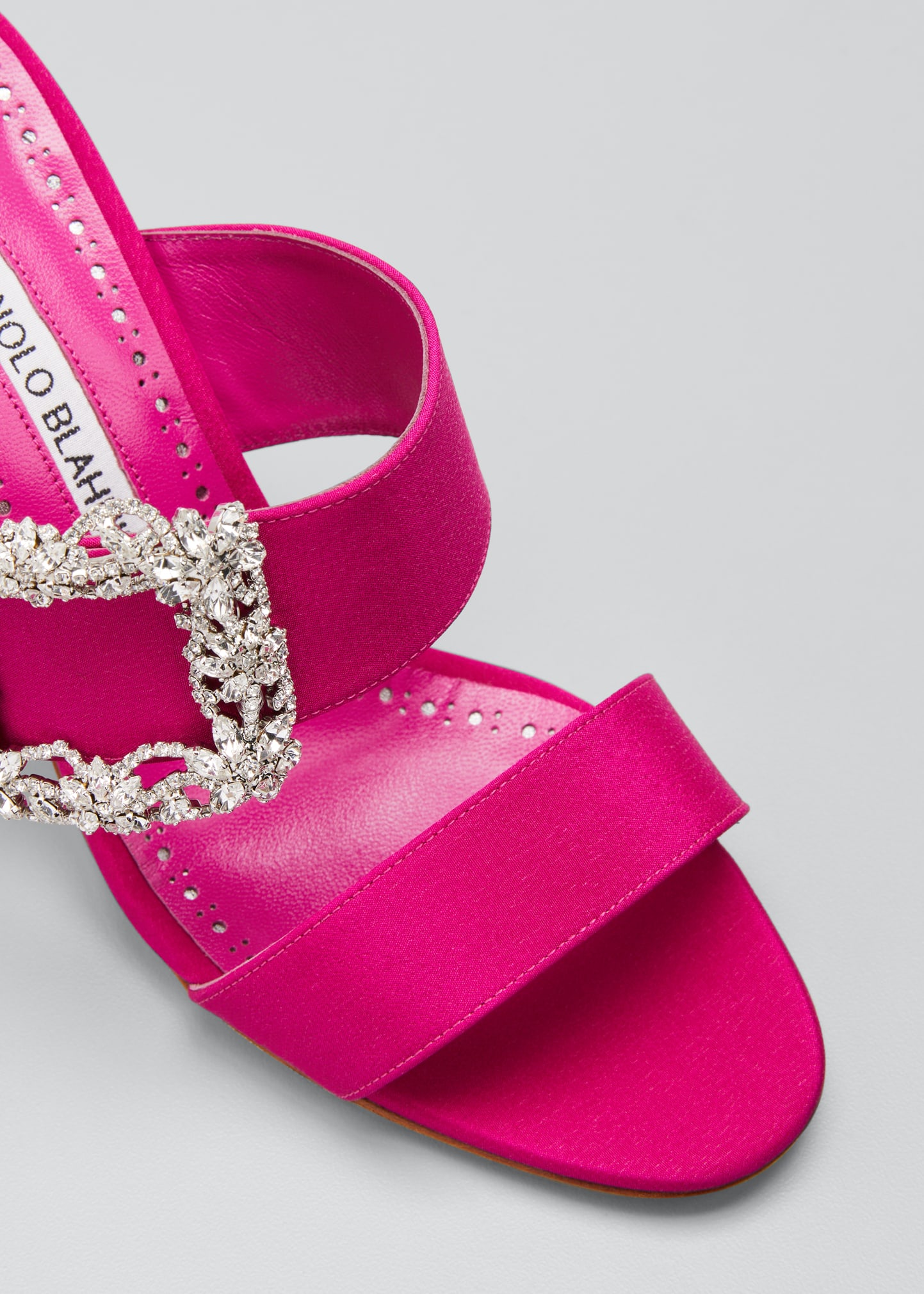 Manolo Blahnik Gable Silk Crystal Buckle Slide Sandals