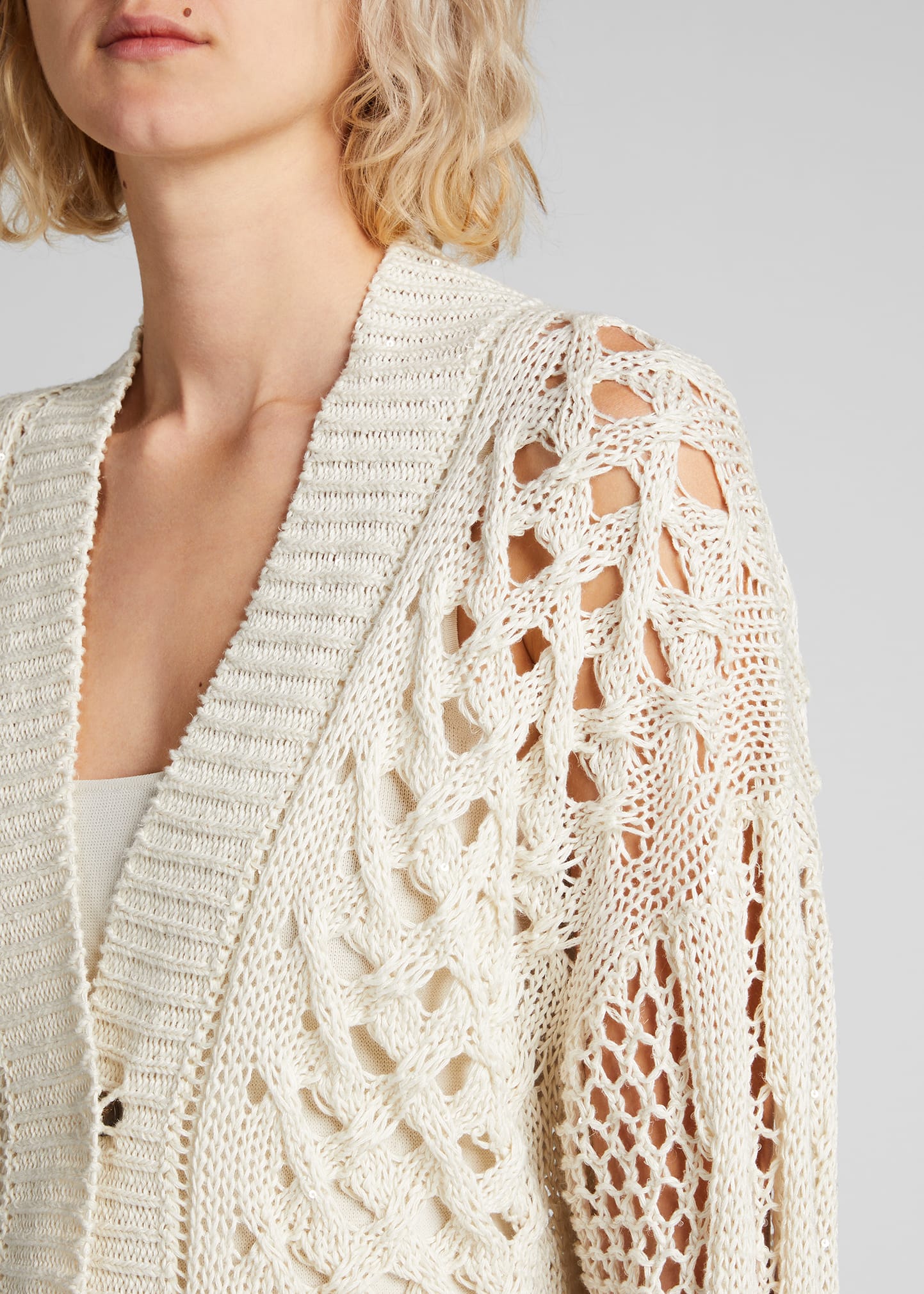 Brunello Cucinelli Open-Weave One-Button Cardigan