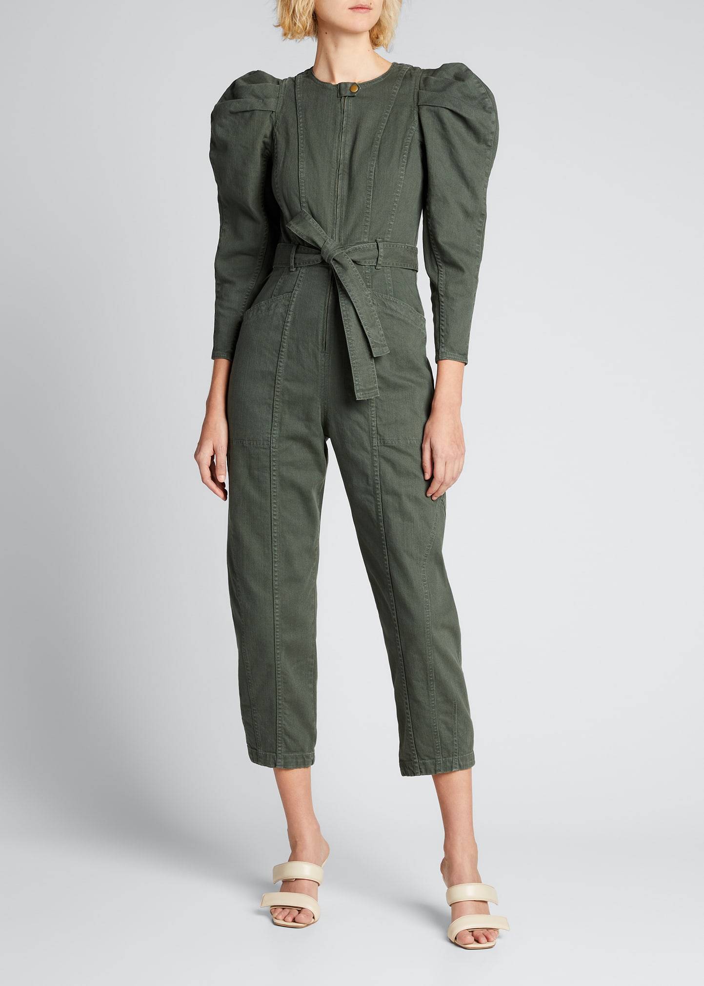 Ulla Johnson Pascal Puff-Sleeve Belted Jumpsuit