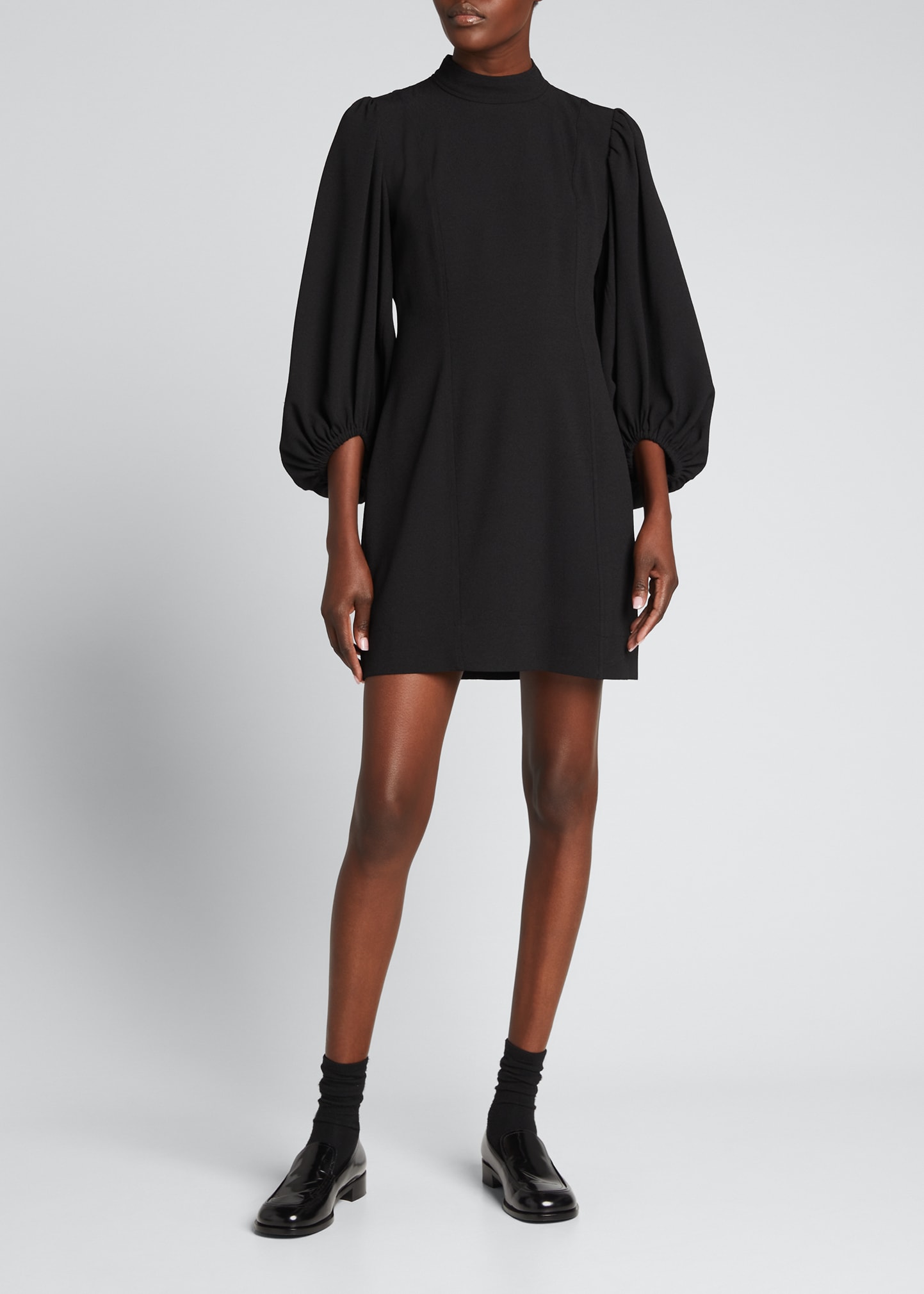 Ganni Heavy Crepe Blouson-Sleeve Dress