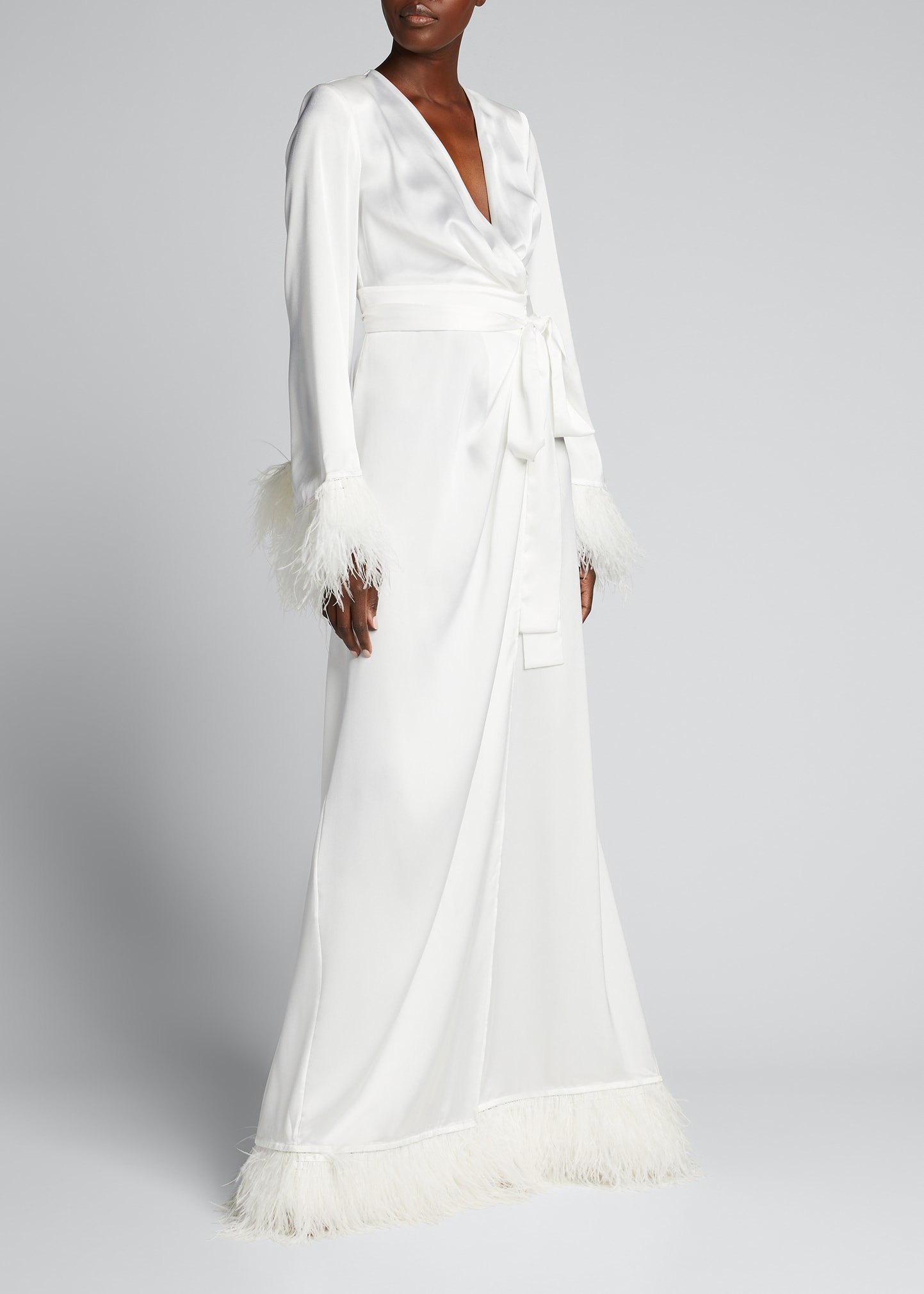 Bronx and Banco Feather Trim Satin Robe Gown