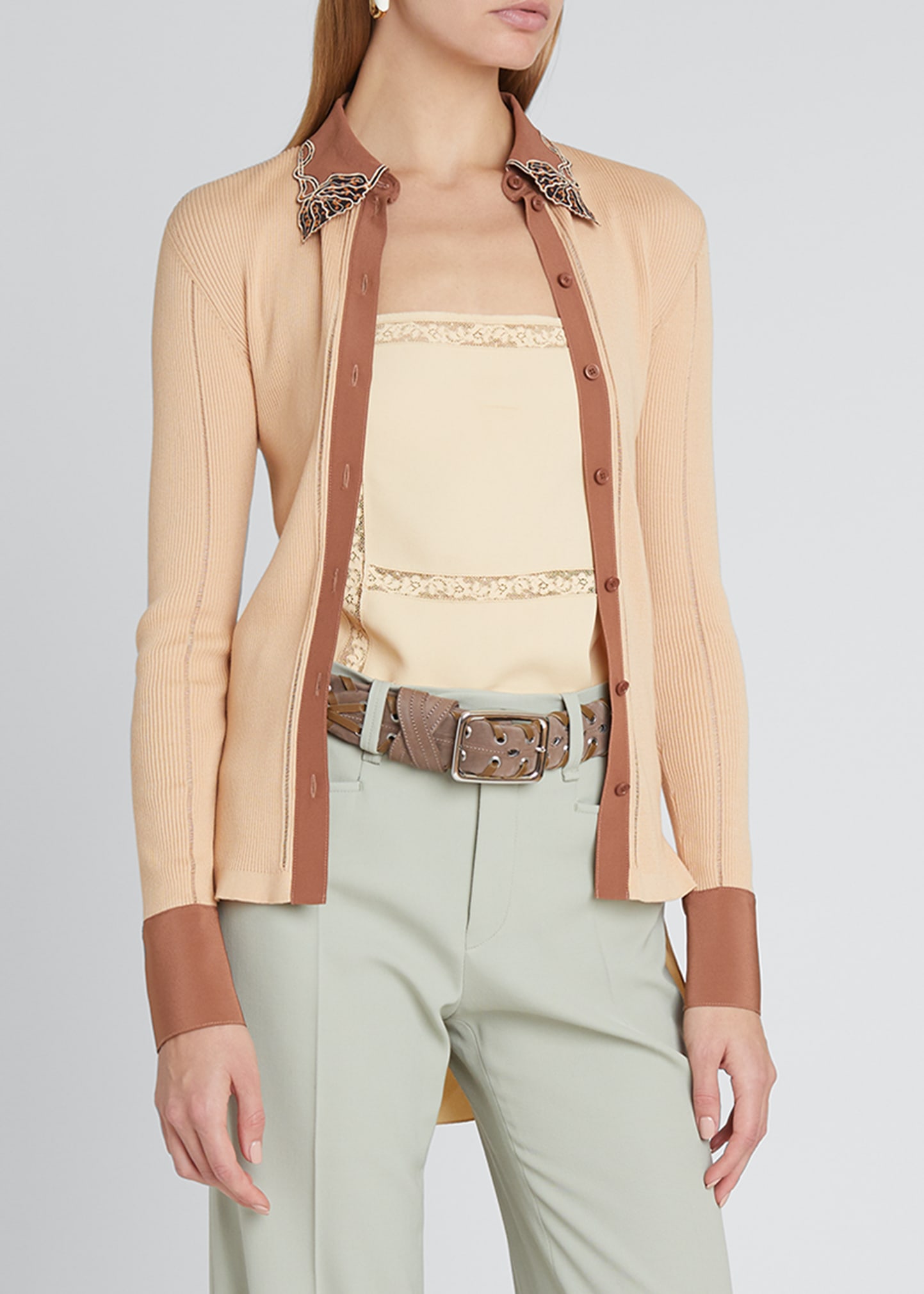Chloe Embellished Collar Rib-Knit Cardigan