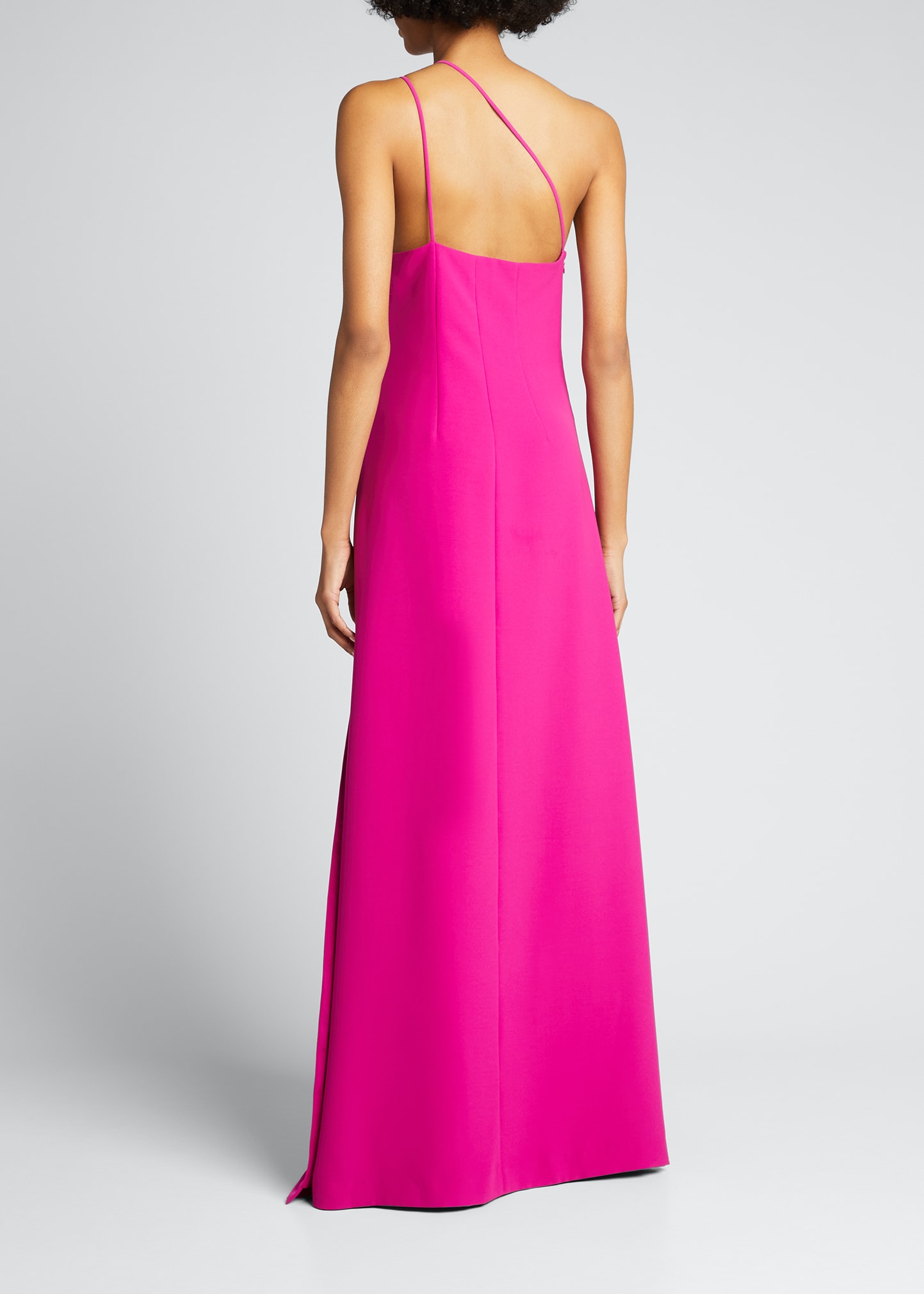 Halston One-Shoulder Crepe Gown w/ Drape Overlay