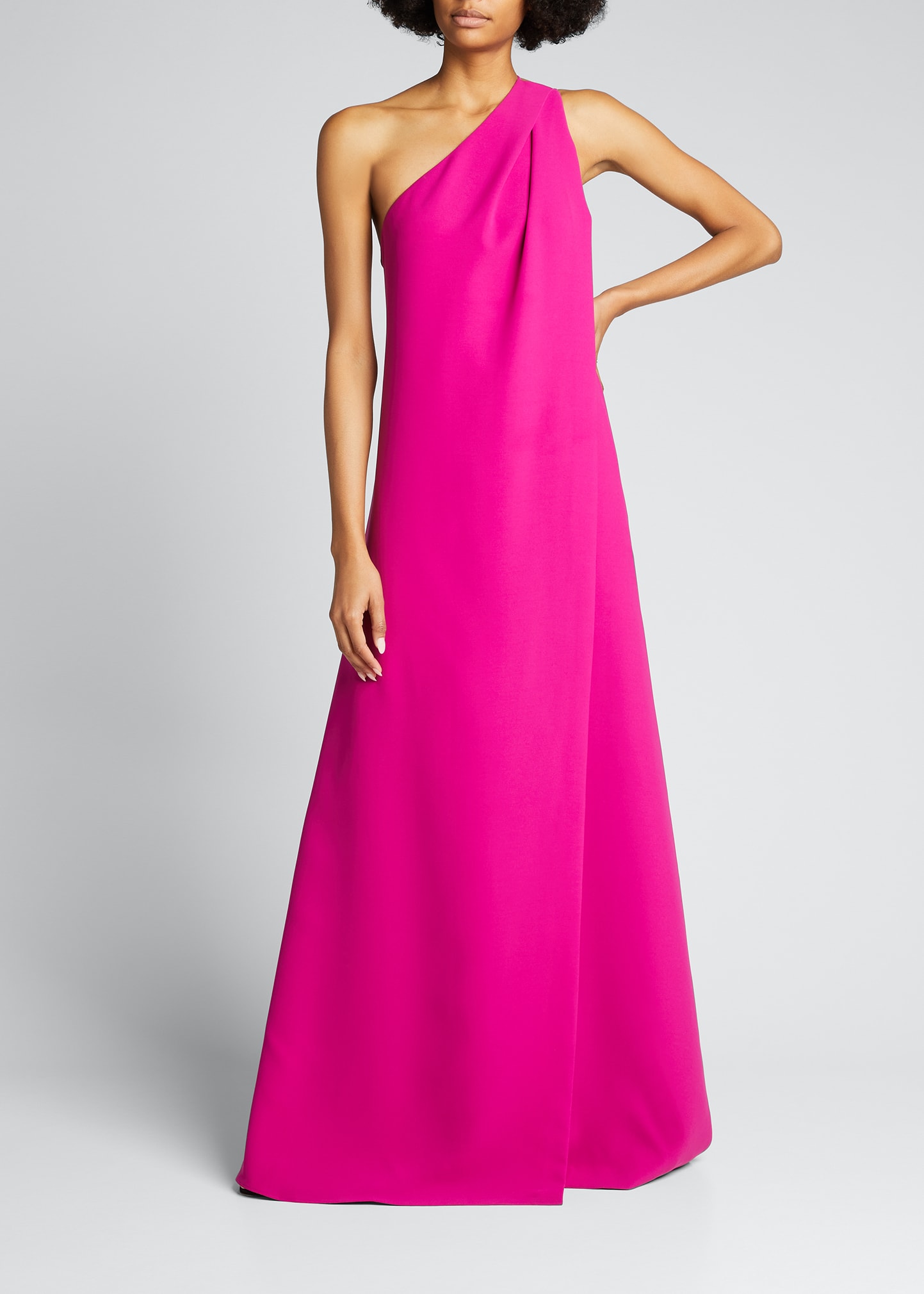 Halston One-Shoulder Crepe Gown w/ Drape Overlay