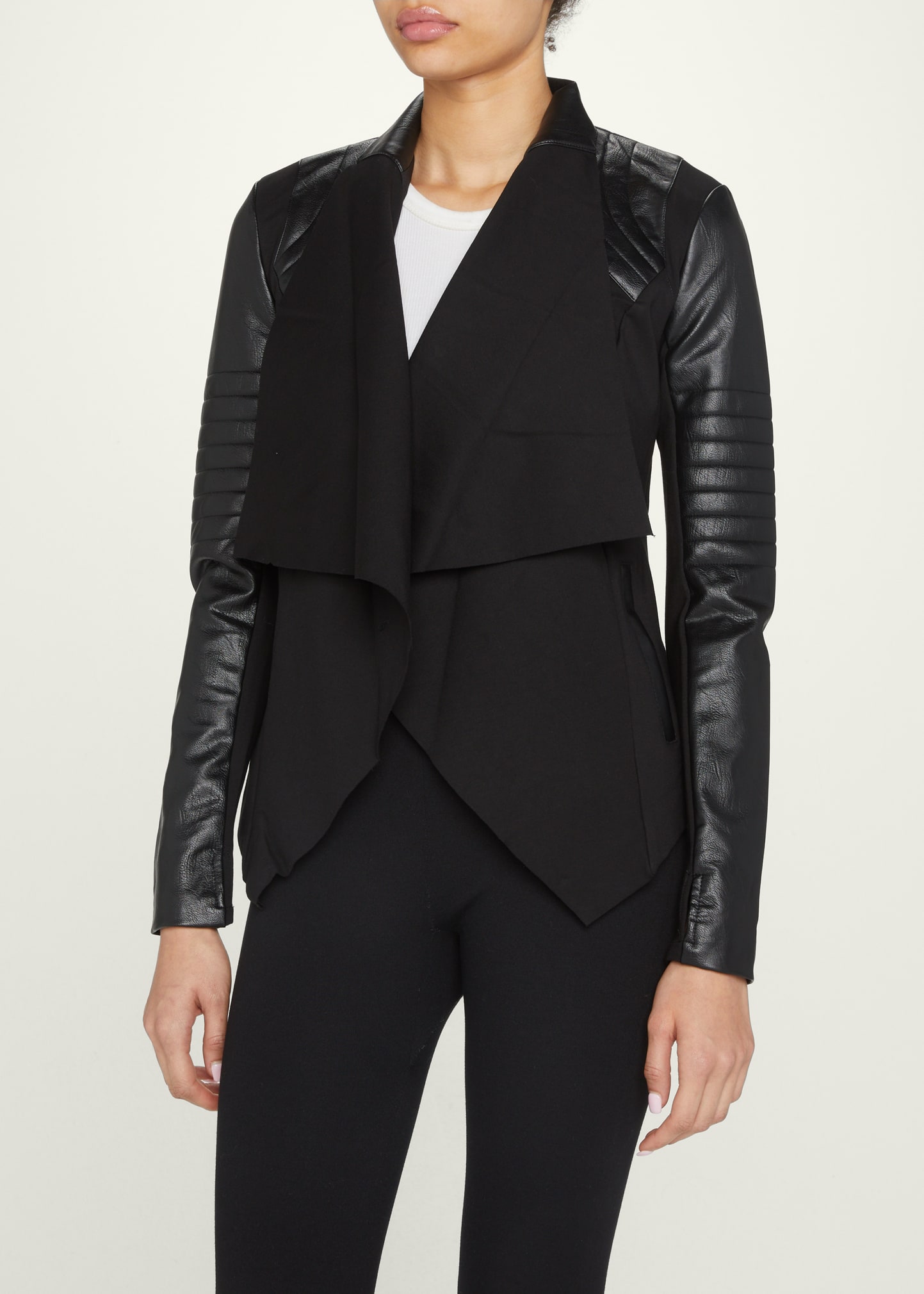 Blanc Noir Drape-Front Quilted Faux-Leather Jacket