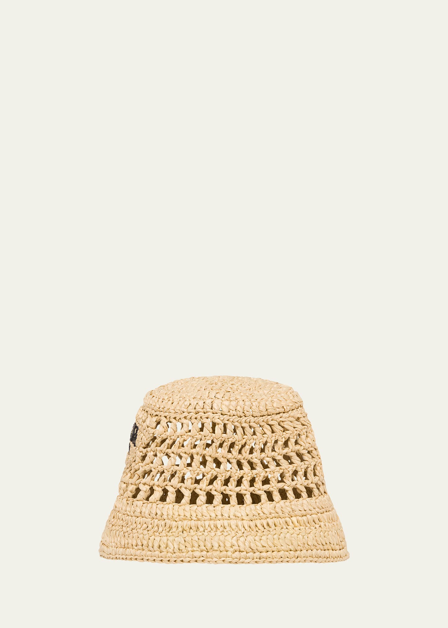 Prada Logo Cutout Raffia Bucket Hat
