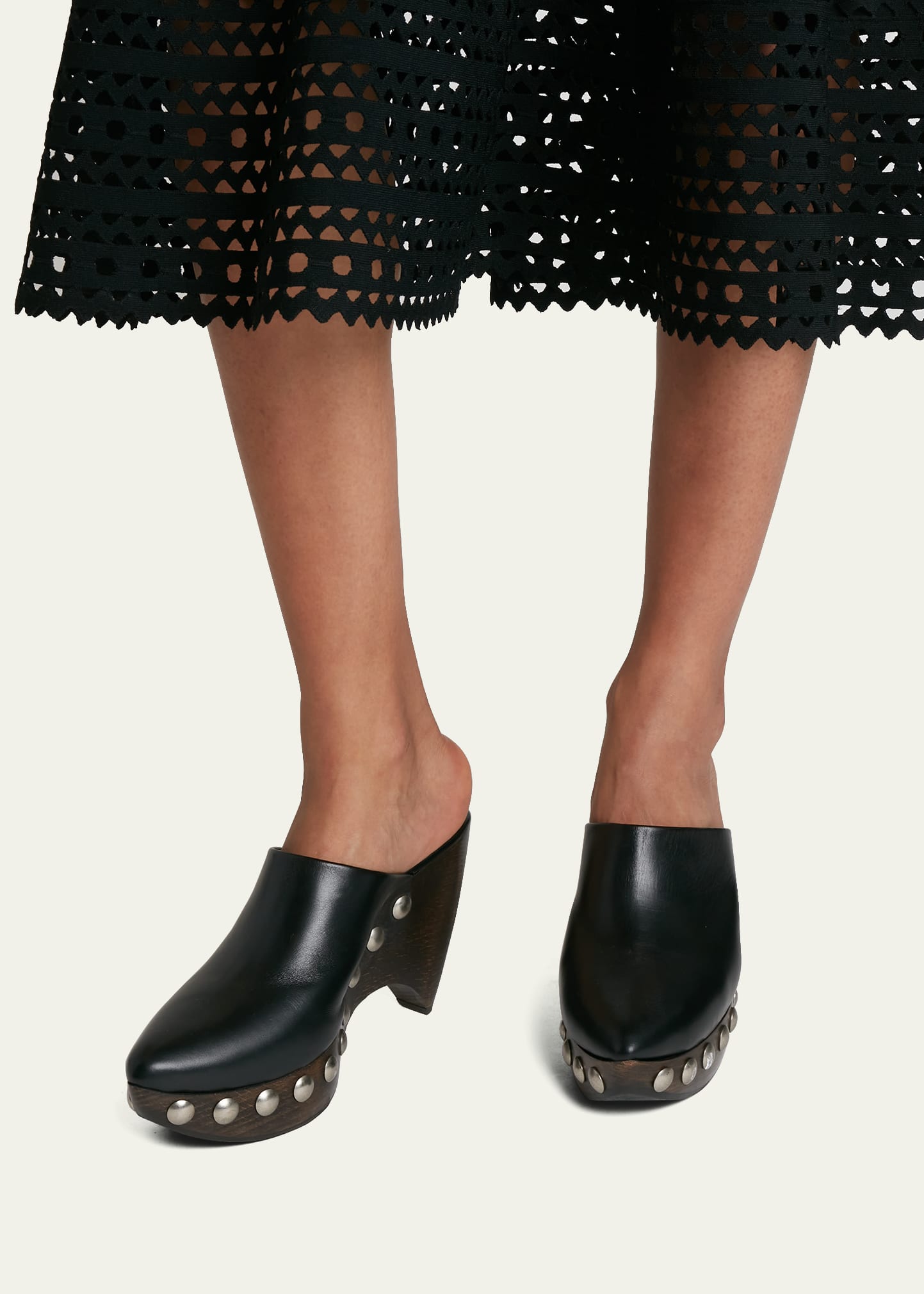 ALAIA Le Sabot Wooden-Heel Leather Wedge Clogs