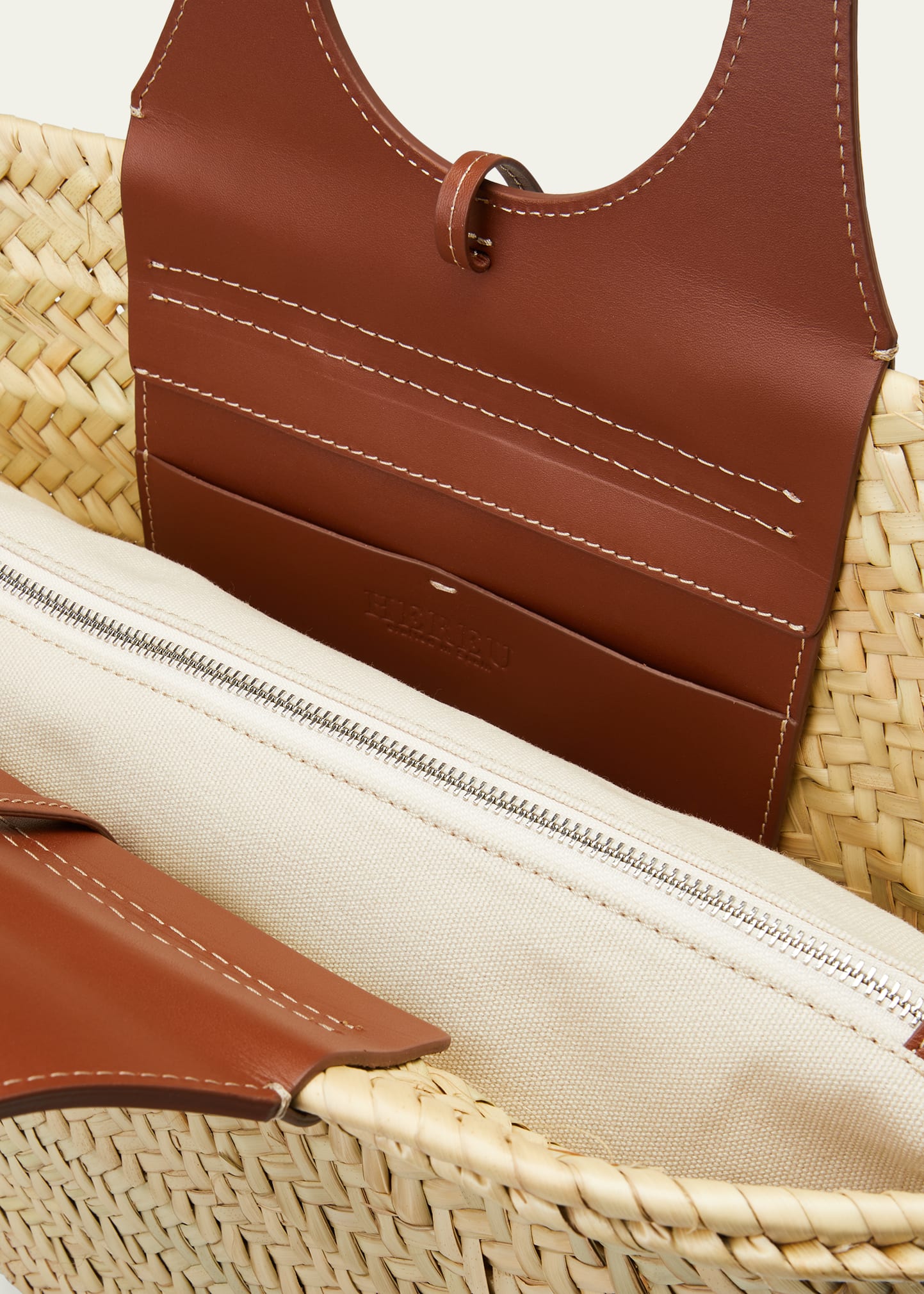 HEREU Cutout Straw Top-Handle Bag