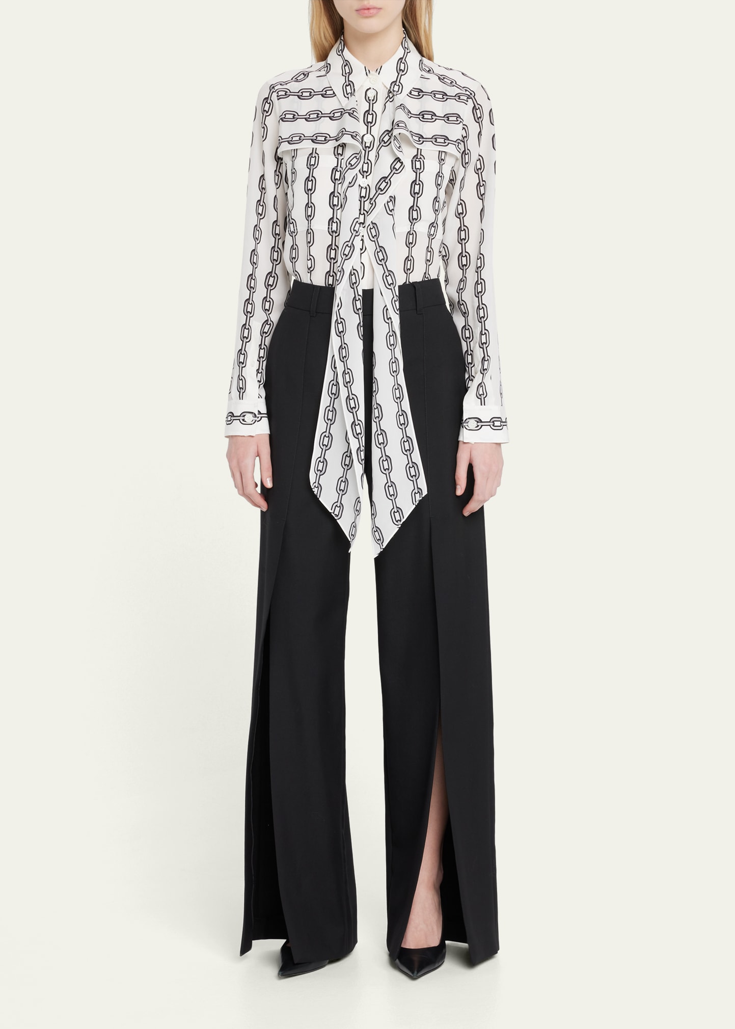 Burberry Tammy Chain-Print Scarf-Neck Silk Blouse