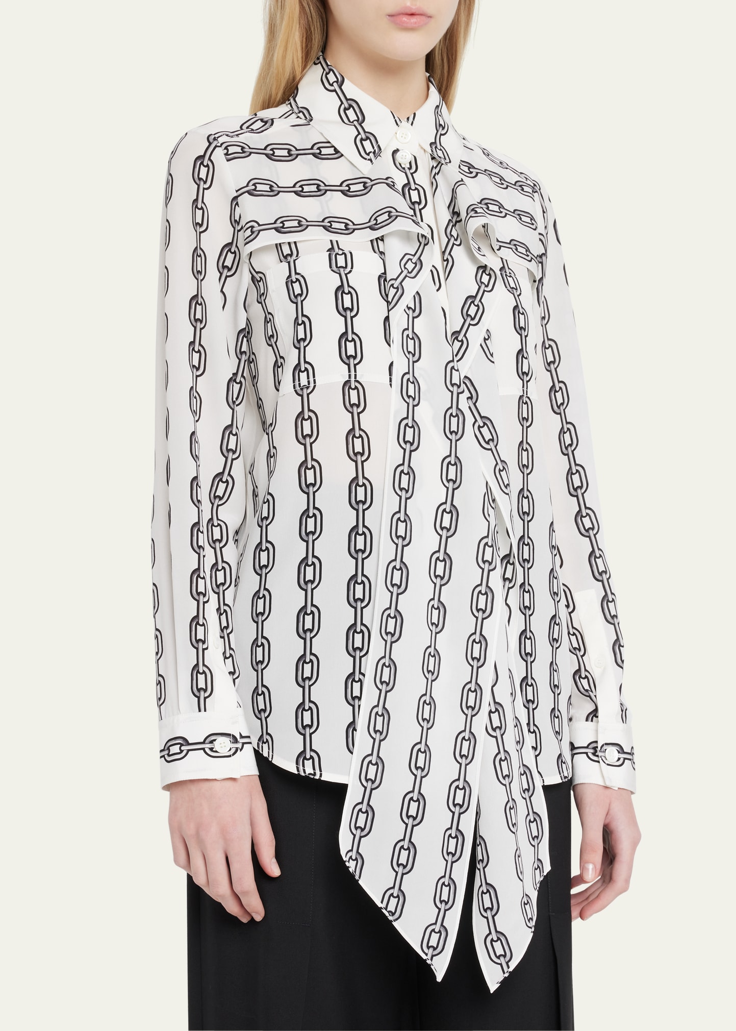 Burberry Tammy Chain-Print Scarf-Neck Silk Blouse