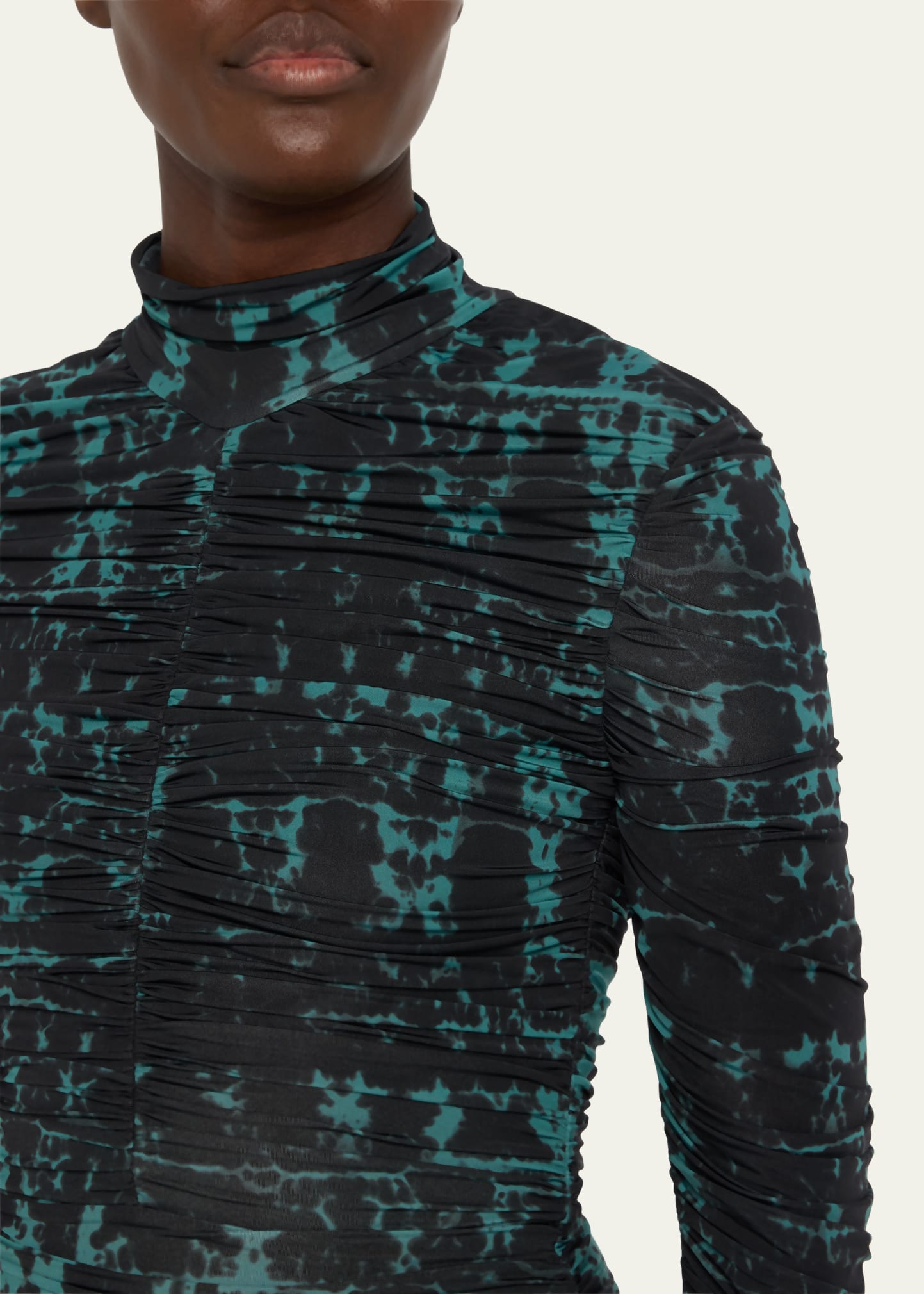 Alex Perry Body-Con Ruched Mock-Neck Midi Dress