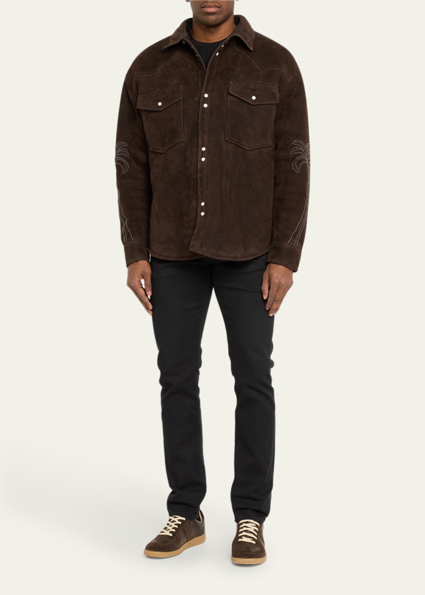 Palm Angels Men's Suede Palm Stud Outline Overshirt