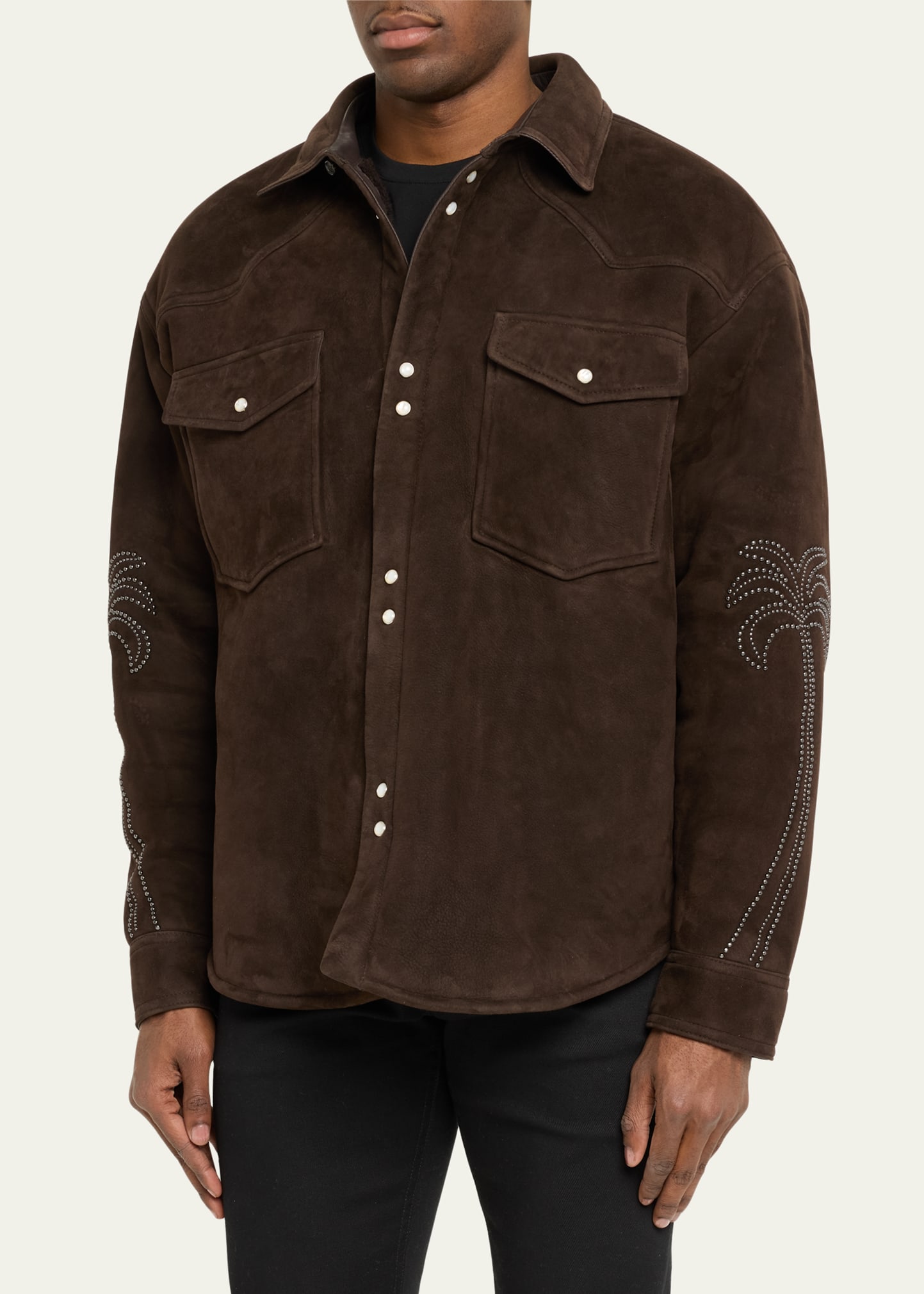 Palm Angels Men's Suede Palm Stud Outline Overshirt