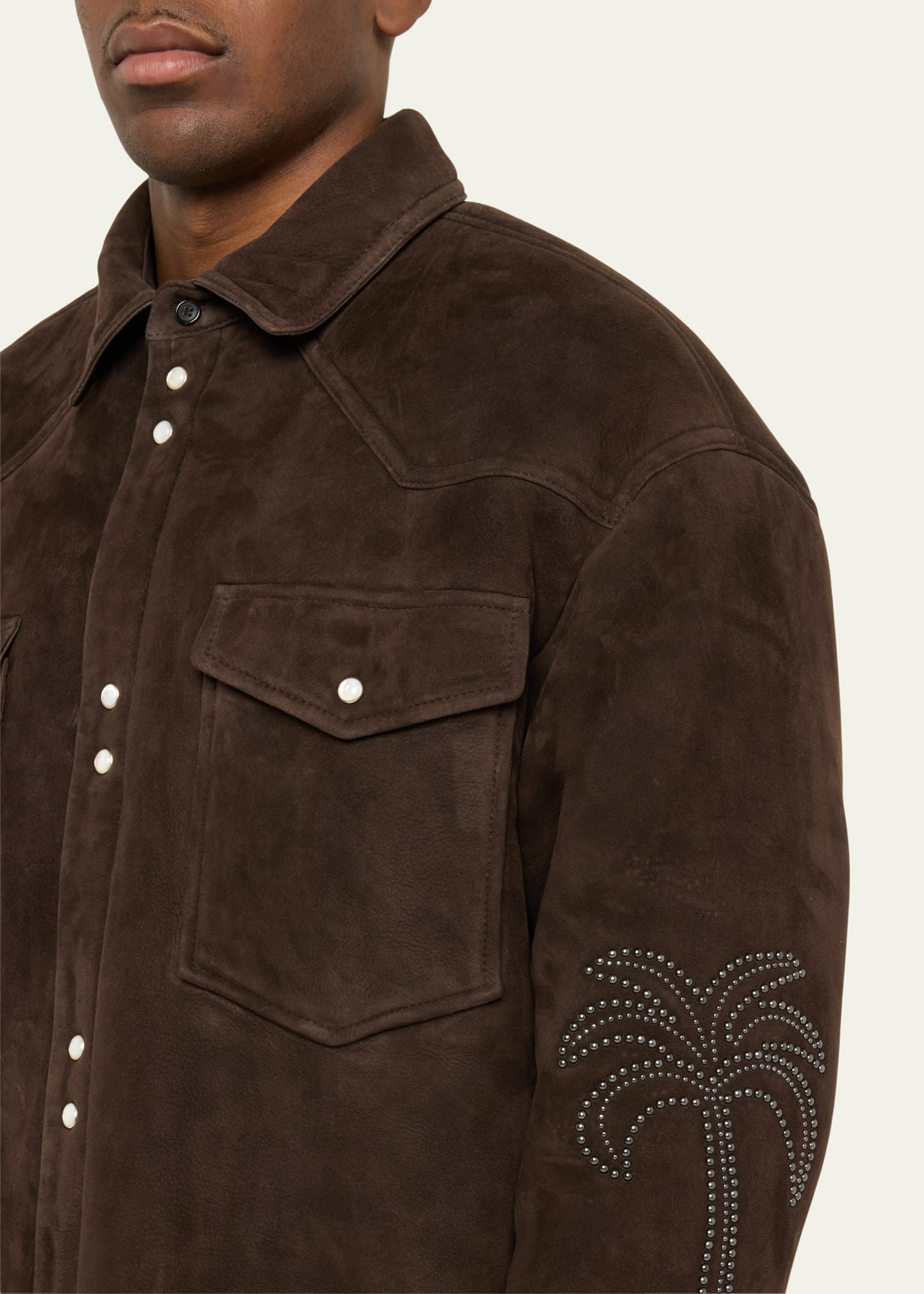 Palm Angels Men's Suede Palm Stud Outline Overshirt