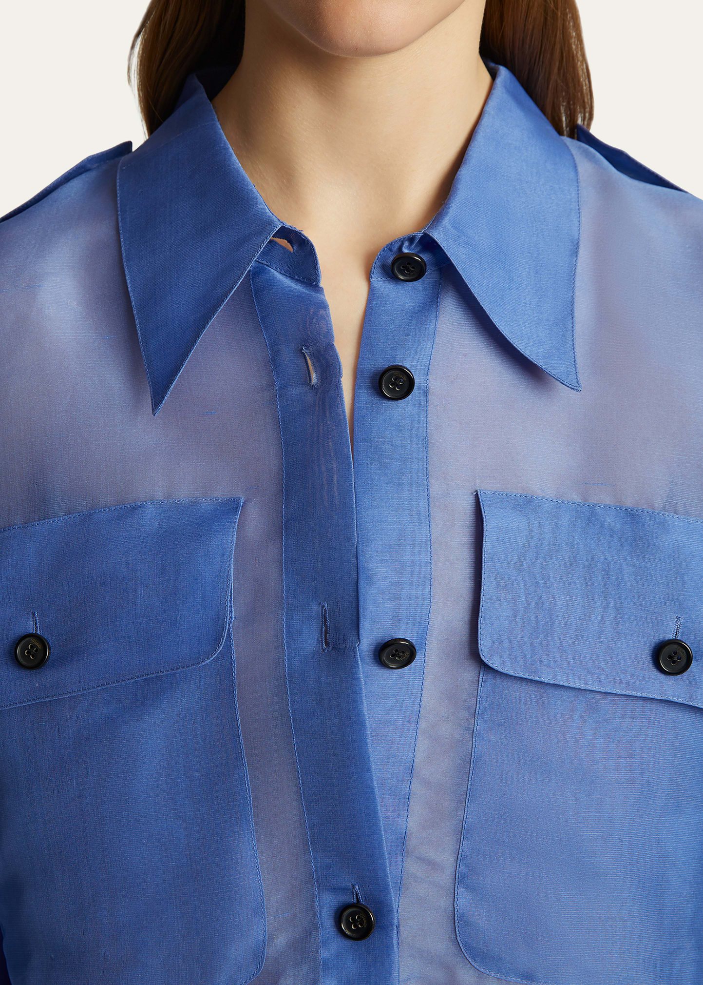 Khaite Missa Sheer Silk Collared Top