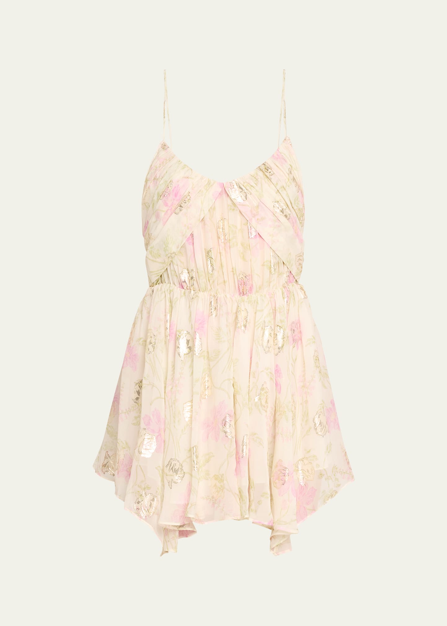 Loveshackfancy Clairo Draped Floral Metallic Mini Dress International ...