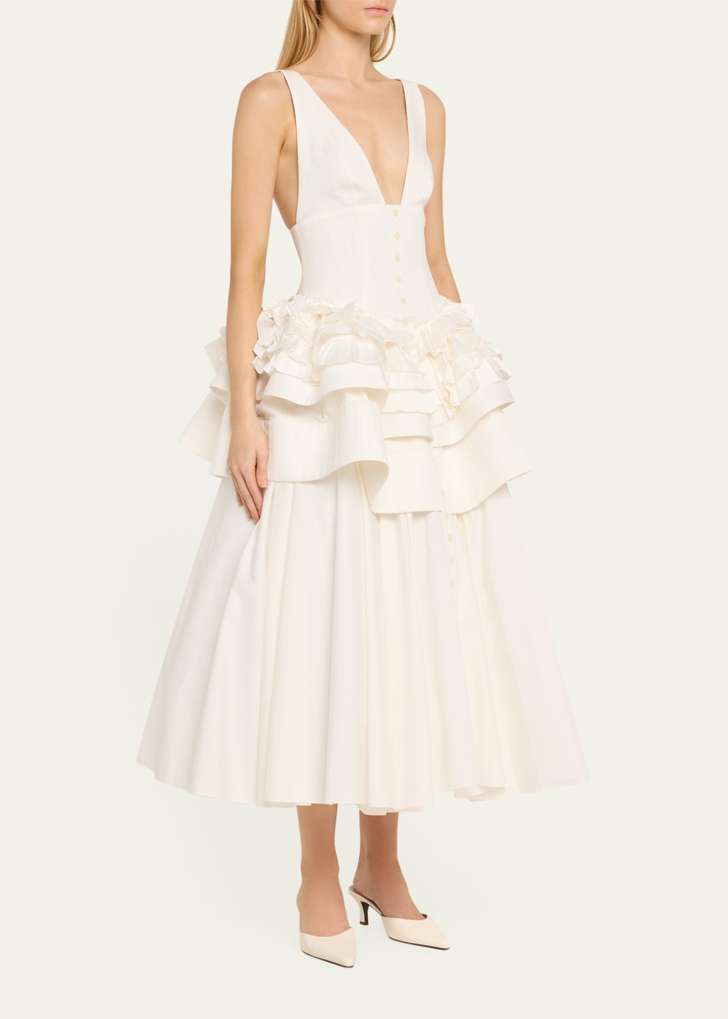 CHRISTOPHER JOHN ROGERS Tiered Ruffle Peplum Midi Dress