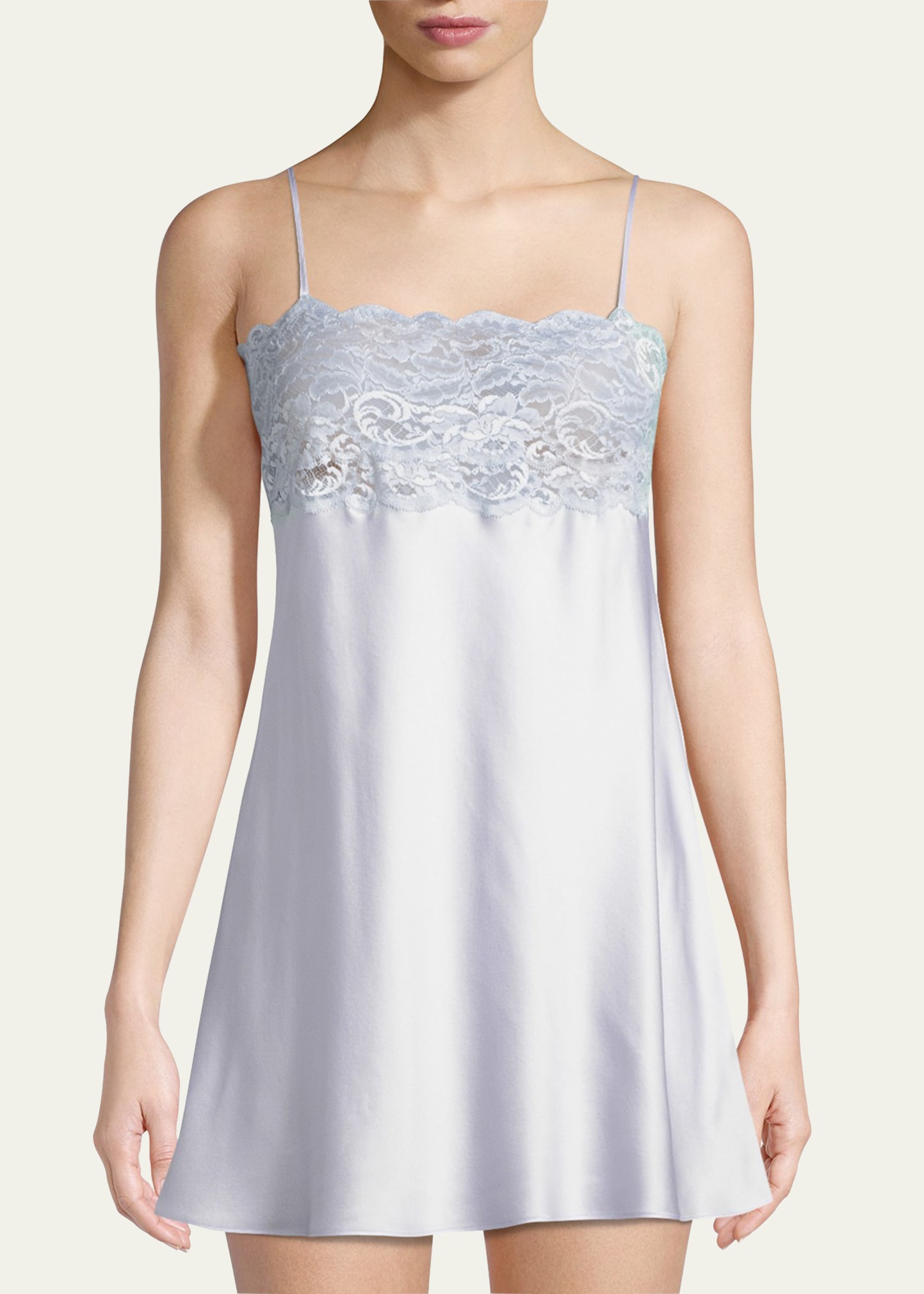 Christine Lingerie Bijoux Lace-Trim Silk Chemise